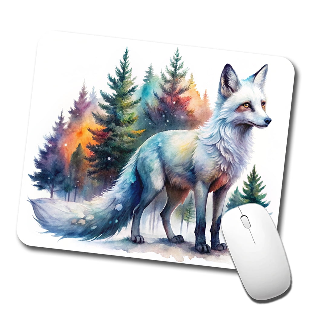 Kitsune White Fox Asian Japanese In Forest Watercolor Mouse Pad Low ...