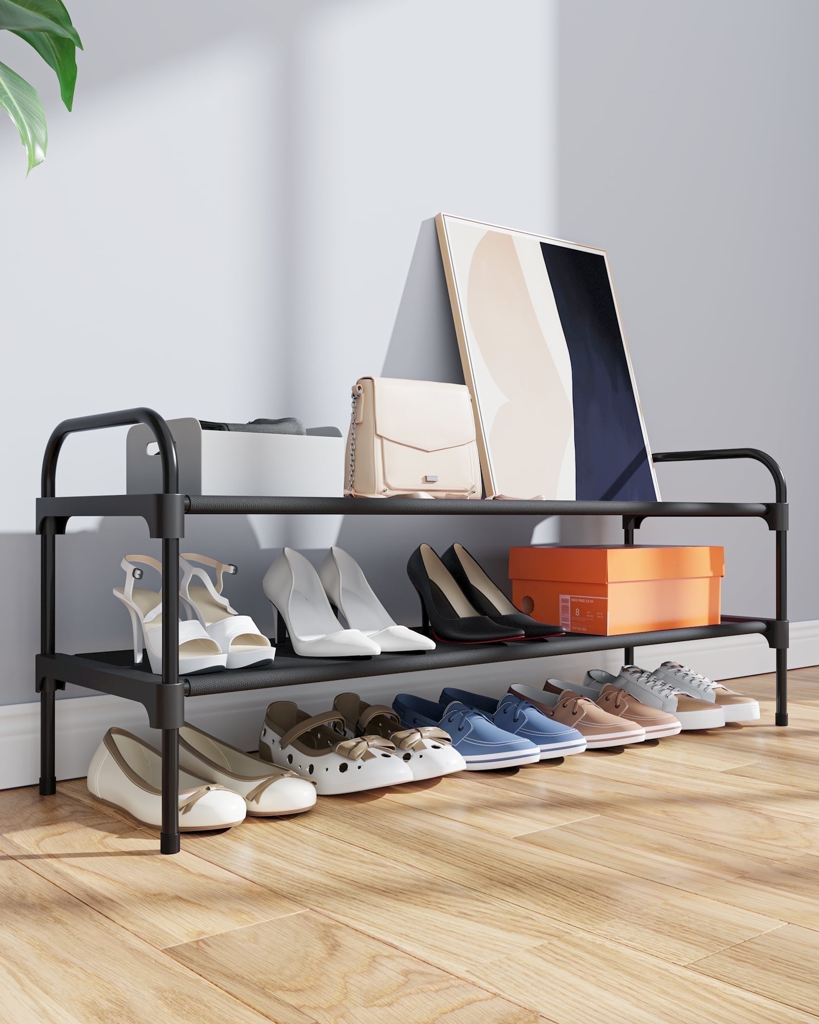 Kitsure 2-Tier Shoe Rack, Black, 15 Pairs of Shoes, Stackable ...