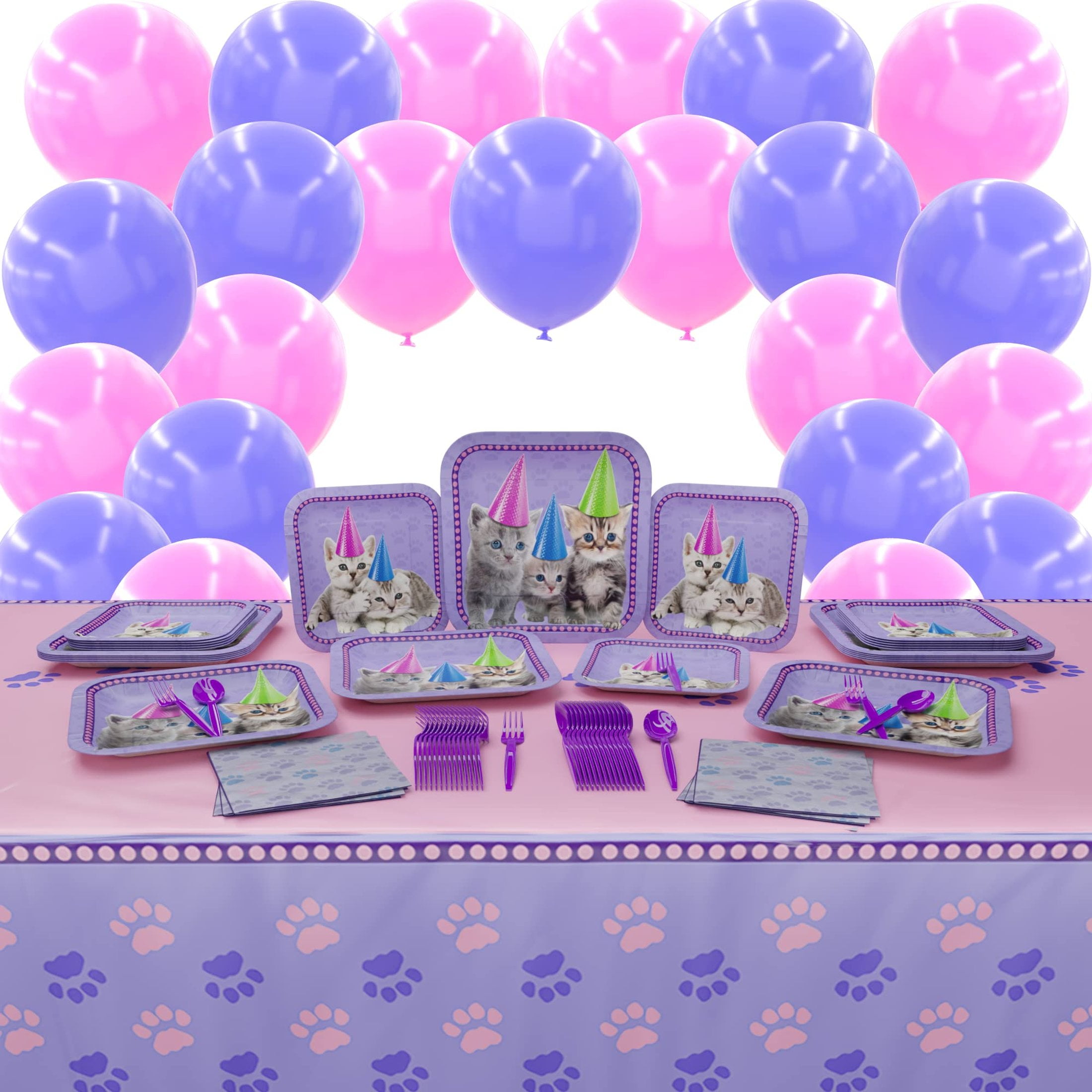 Kitten Celebration Party Set 122 Pieces for 16 Guests - Complete Cat ...