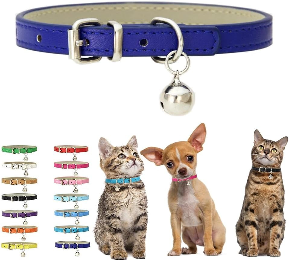 Kitten Collar with Bell, Soft Pu Leather Small Dog Collars Adjustable ...