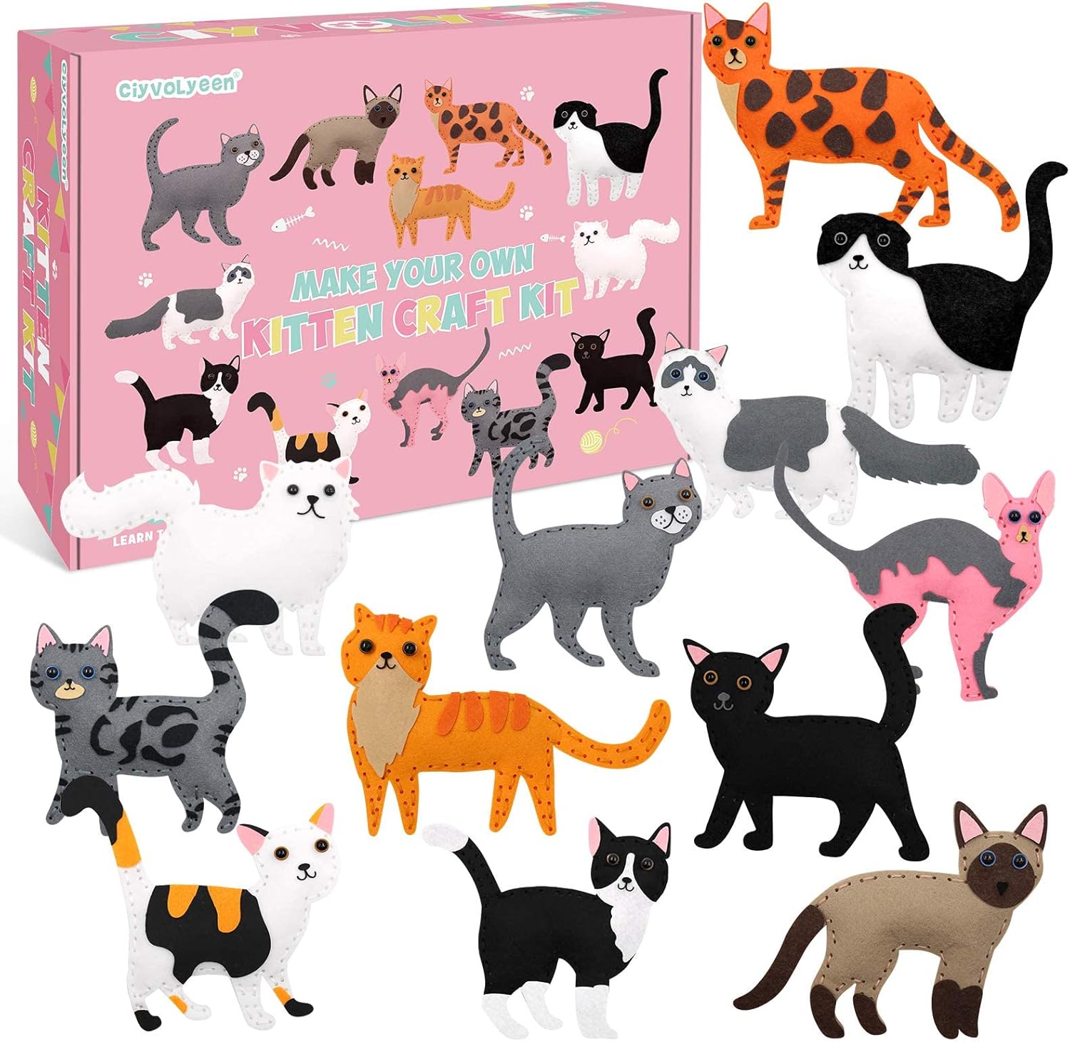 Kitten Craft Kit Kids DIY Crafting and Sewing Set Kitty Cat Stuffed ...