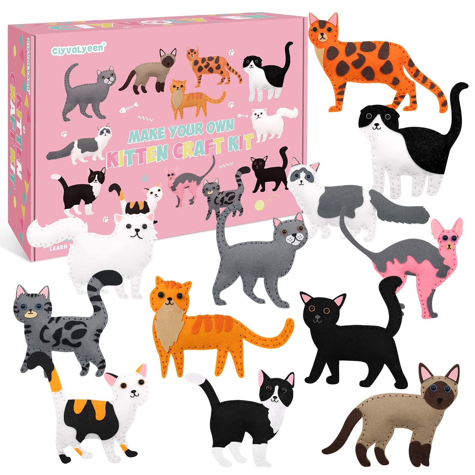 Kitten Craft Kit Kids DIY Crafting and Sewing Set Kitty Cat Stuffed ...