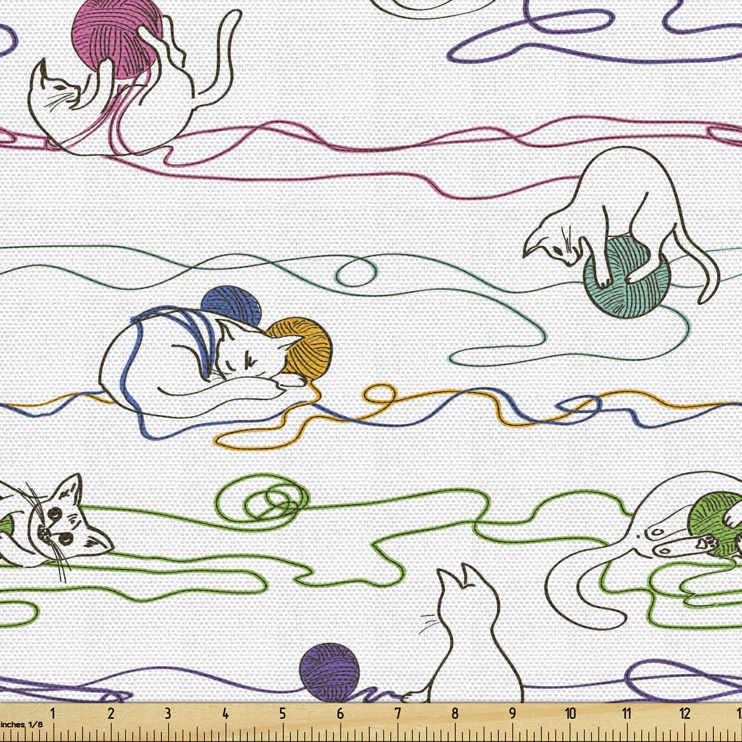 Ambesonne Kitten Fabric by the Yard Upholstery, Cats with Yarn Balls, 1 ...