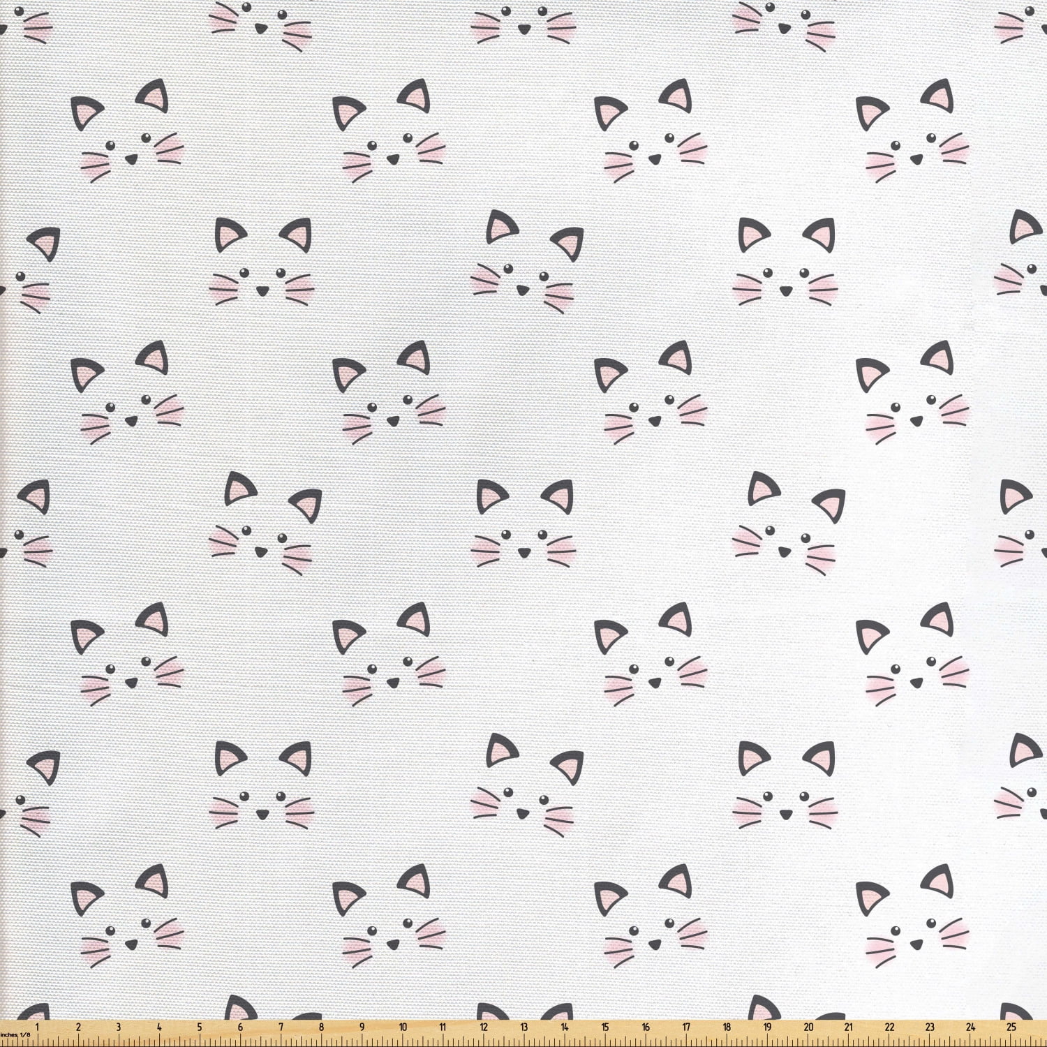 Ambesonne Kitten Fabric by the Yard Upholstery, Blushing Face Cartoon ...