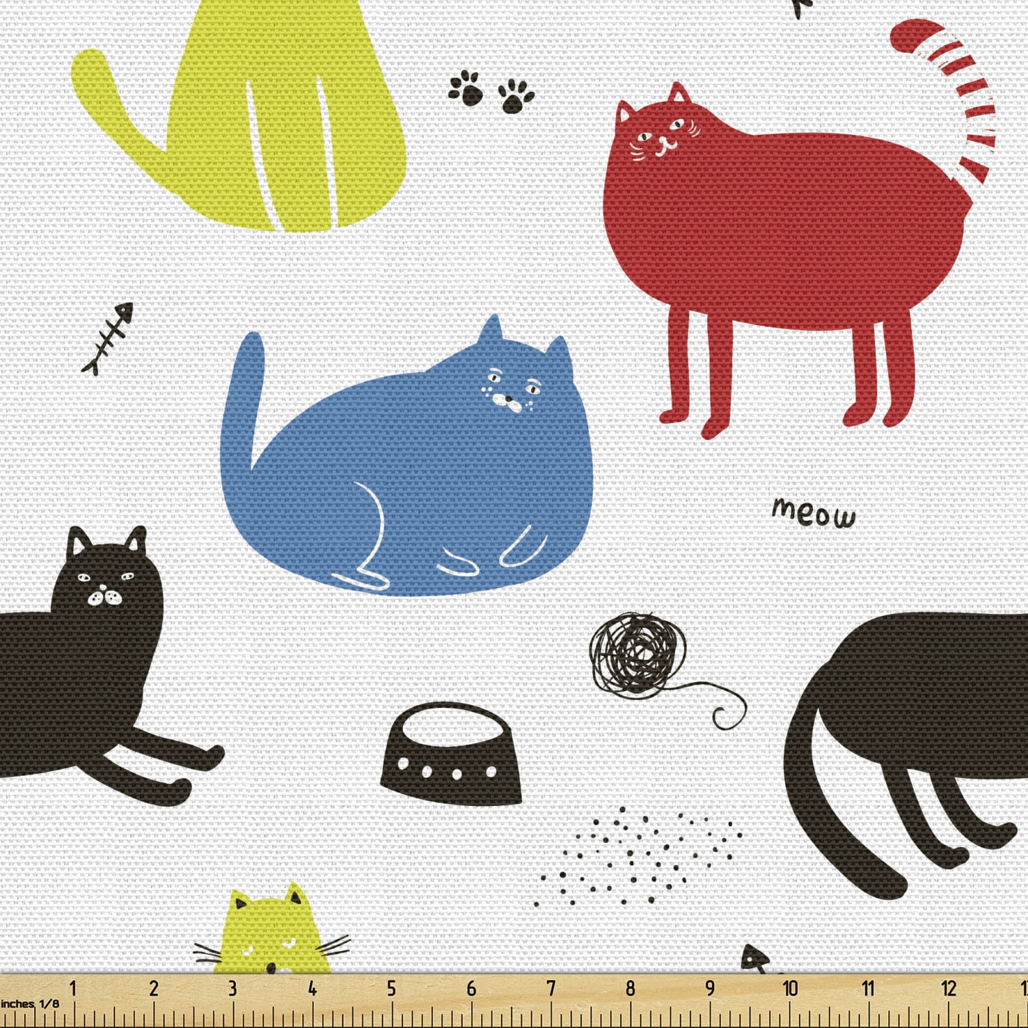 Ambesonne Kitten Fabric by the Yard Upholstery, Wool Ball Cat and Paws ...