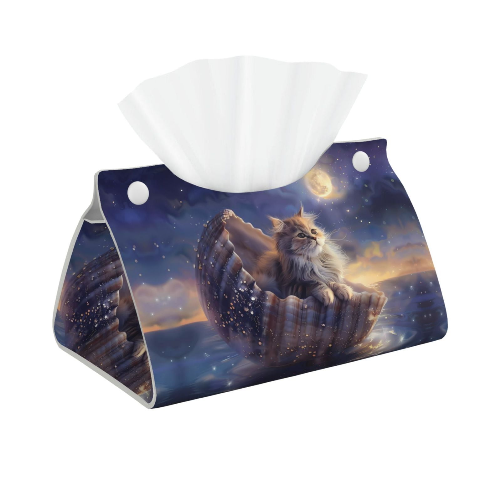 Kitten Seashell Moonlit Night Leather Tissue Box Cover - Long PVC ...