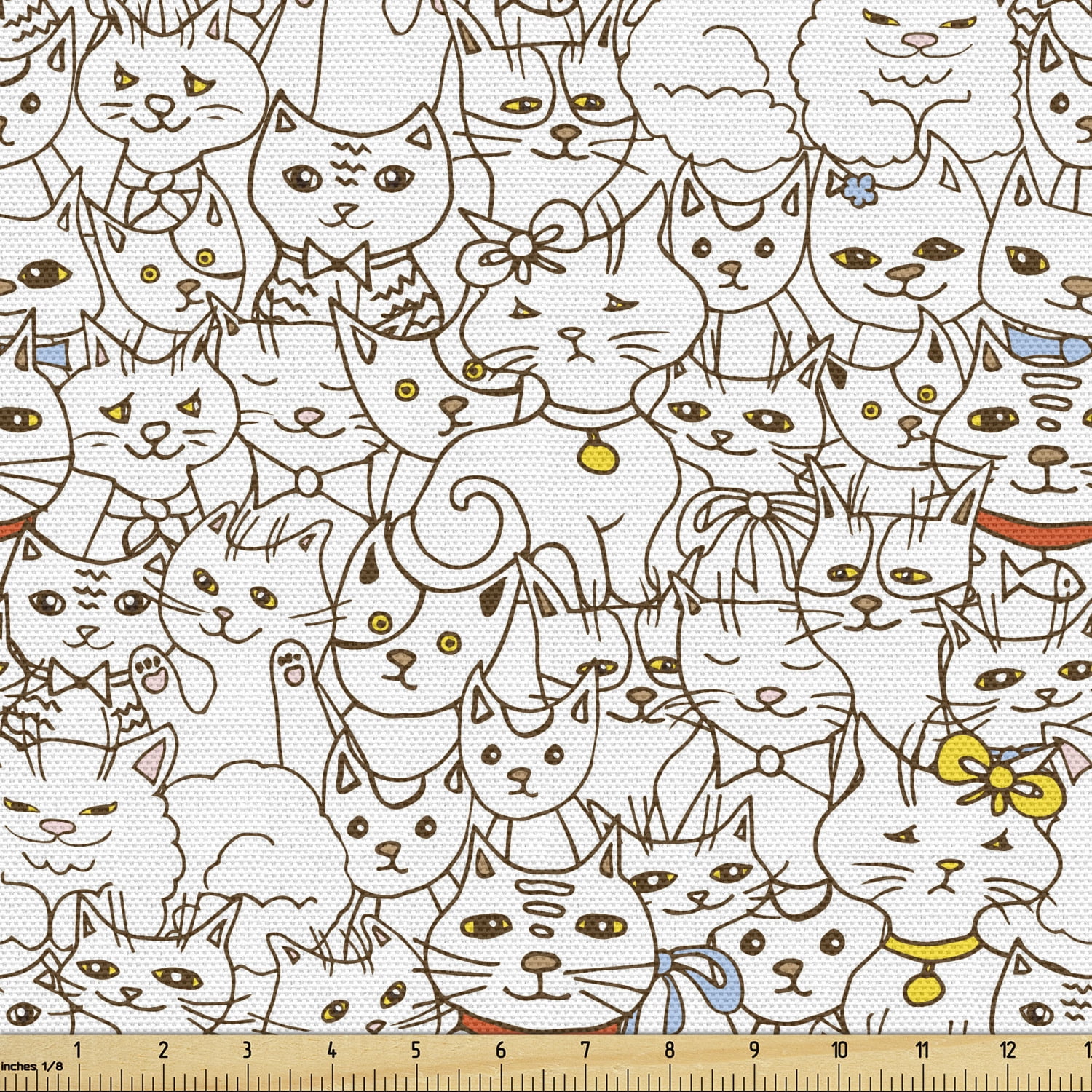 Ambesonne Kitten Fabric by the Yard Upholstery, Funny Cat Family Doodle ...