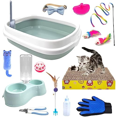 Kitten Starter Kit - 15 Piece Cat Essentials Set Includes Litter Box ...