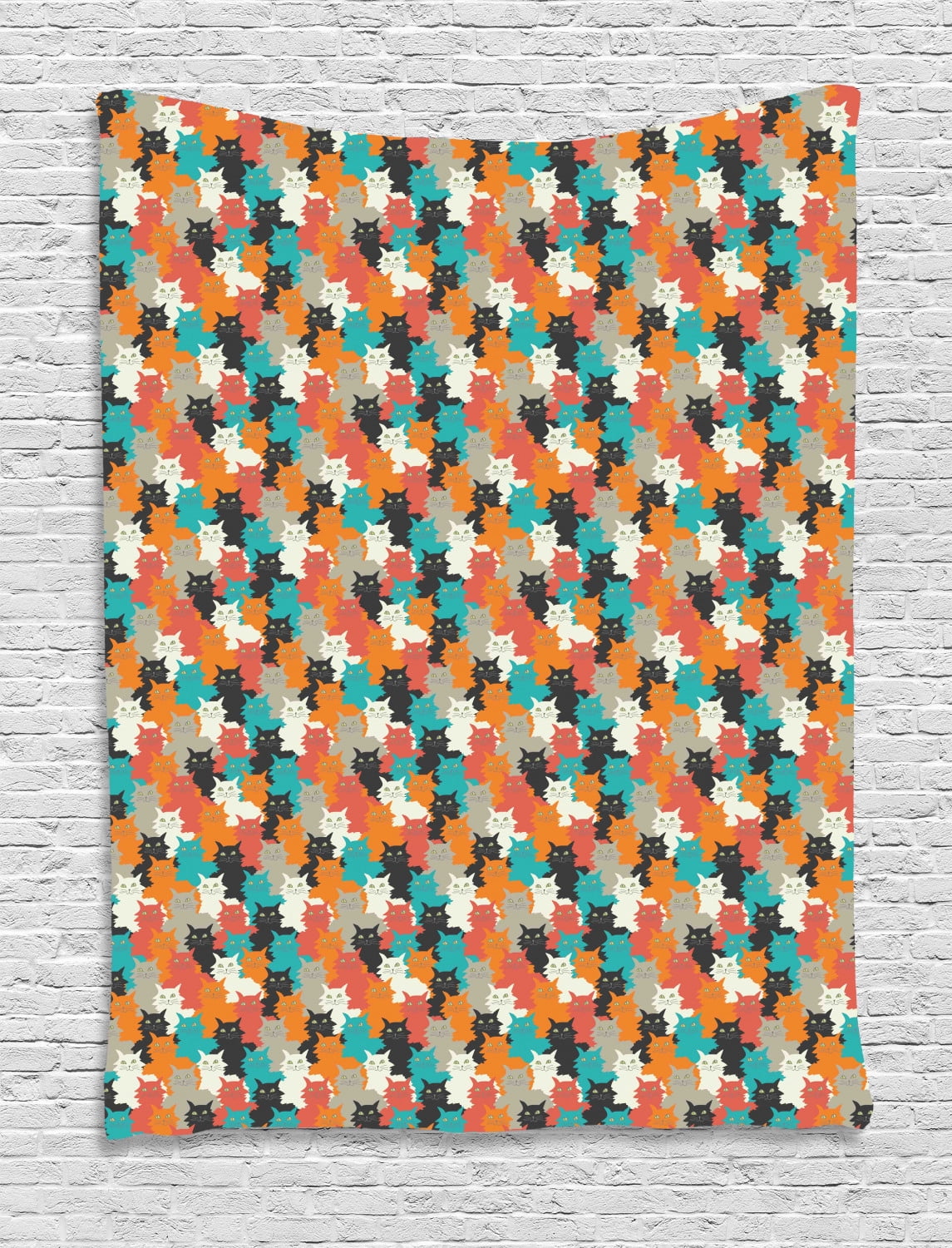 Kittens Tapestry, Funny and Colorful Cats Messy Furry and Fluffy ...