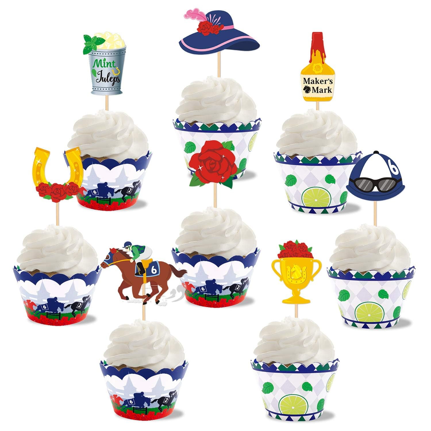 Kitticcino 24 PCS Horse Derby Cupcake Toppers KMC2and Wrappers, Horse ...