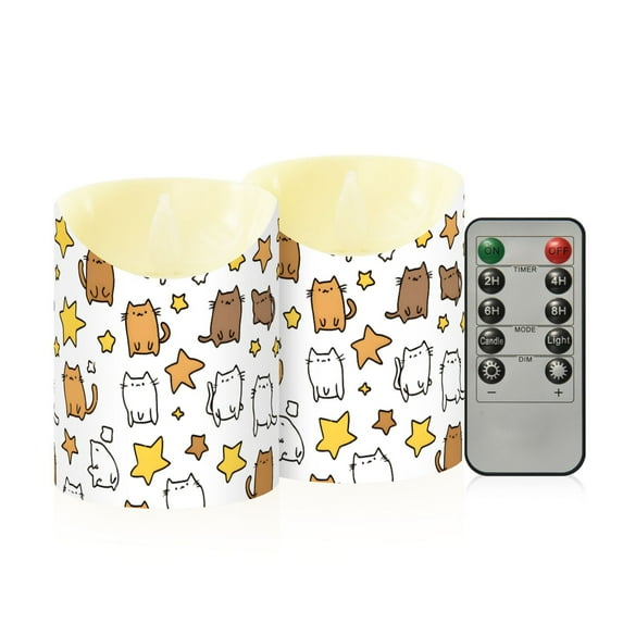 Kitties Hold Stars Line Flameless Candles 2 PCS with Remote Realistic ...
