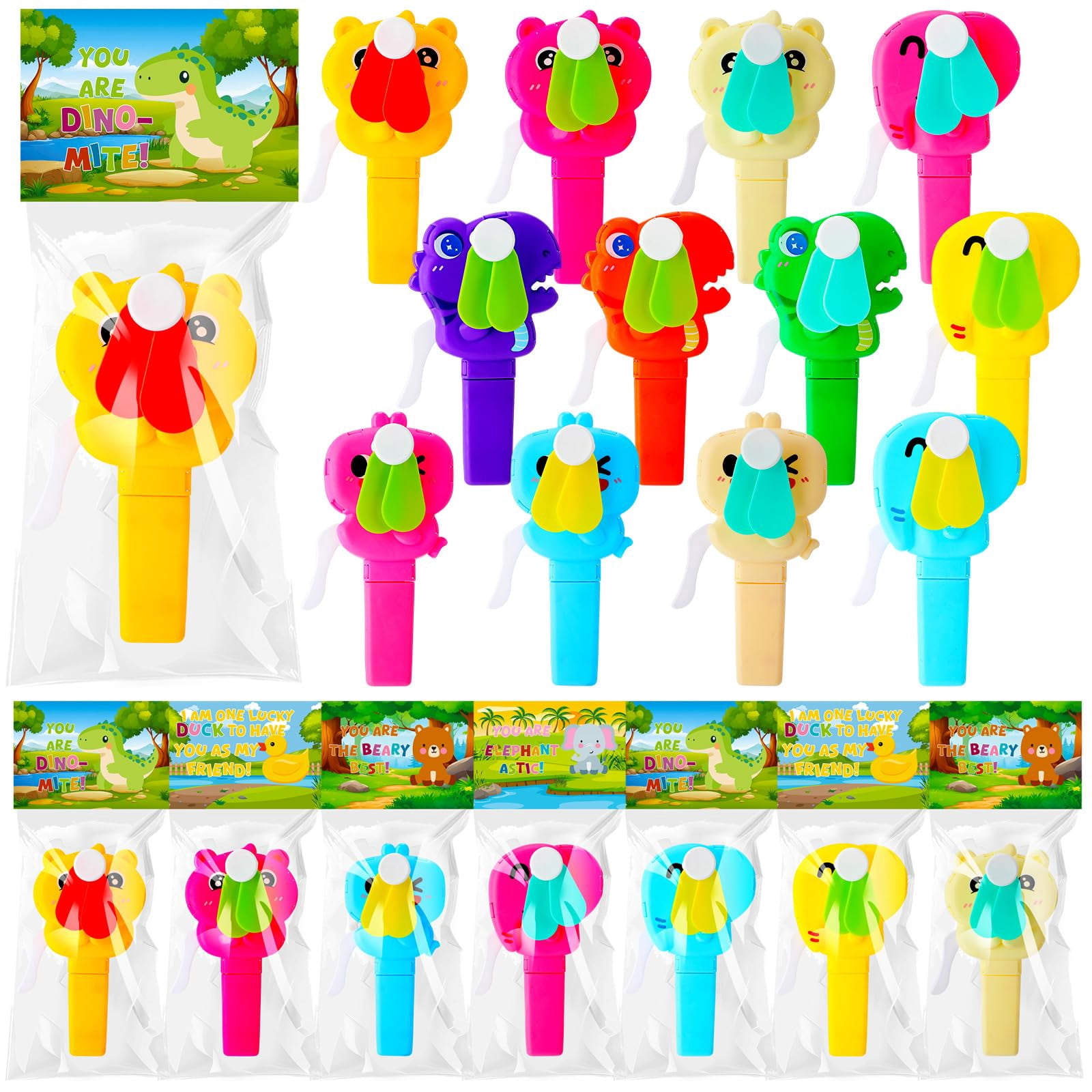 Kittmip 24 Pack PriNst Mini Portable Fans with Cards Animal Fruit Ice ...