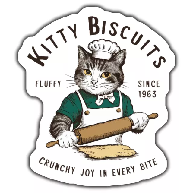 Kitty Biscuits Fluffy Since 1963 Sticker, Cute Cat Baking Sticker ...