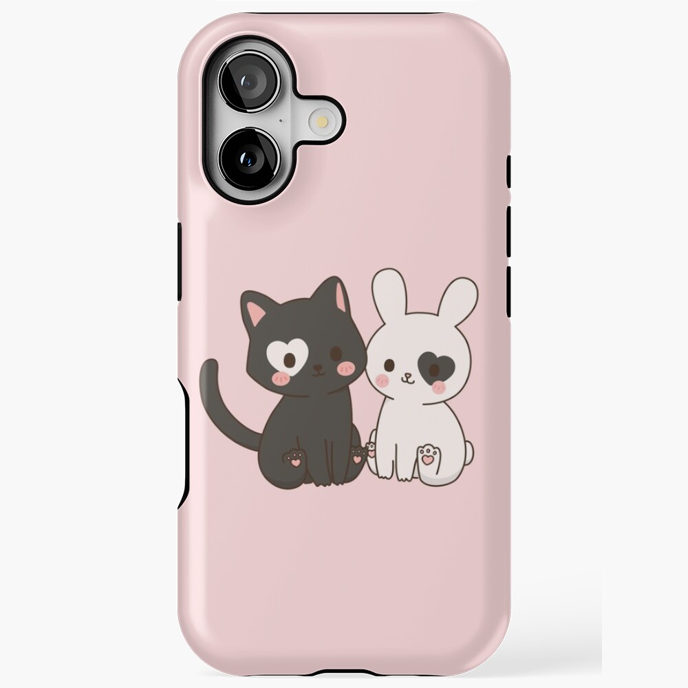 Kitty Bunny Love Cute Animal Pair Art iPhone Case 17 11 12 13 14 15 16 ...
