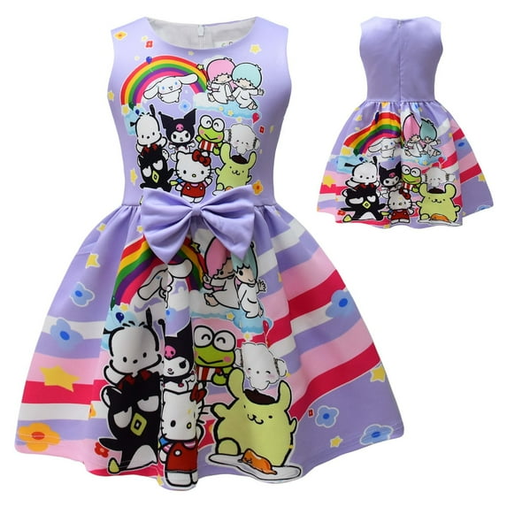 Kitty Cat Kuromi Cinnamoroll Digital Cartoon Printed Dress Size 100-160 ...