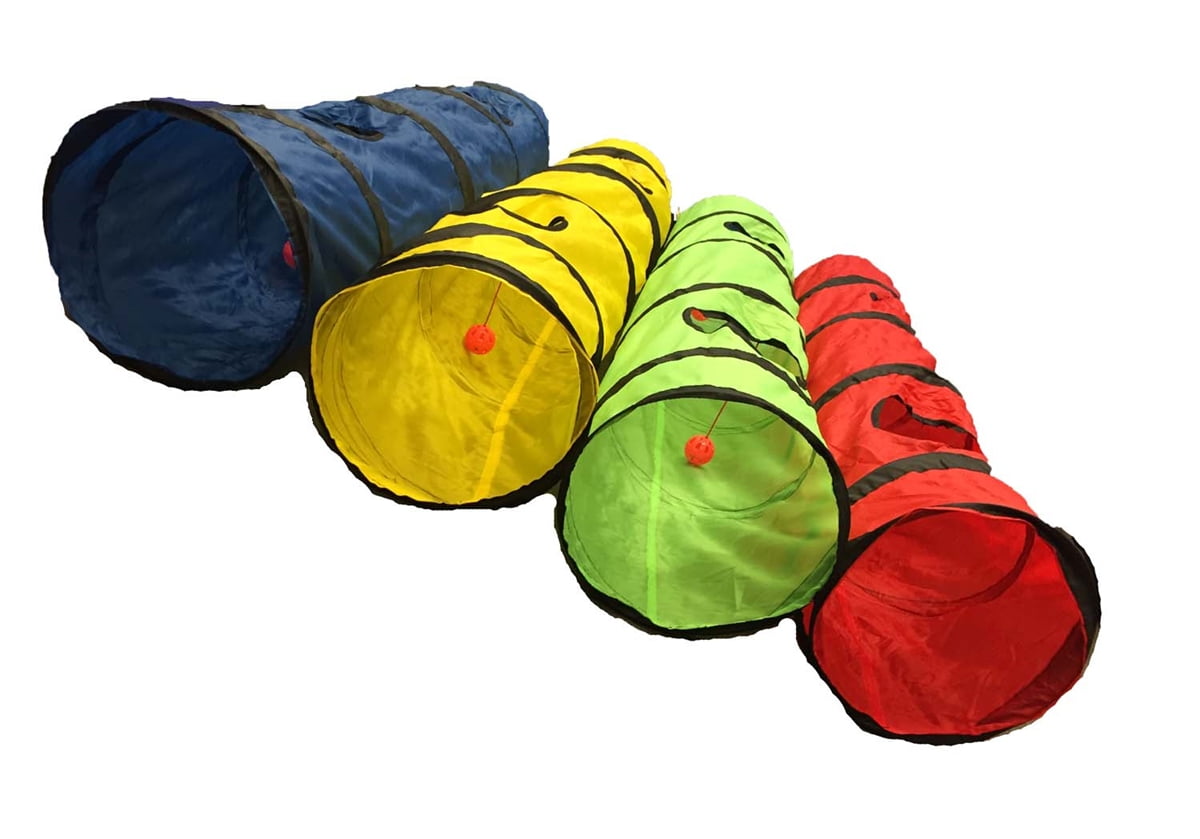 Kitty Cat Play Tunnel Pet Toy - Four Exit Holes - 4 Feet Long - Yellow ...