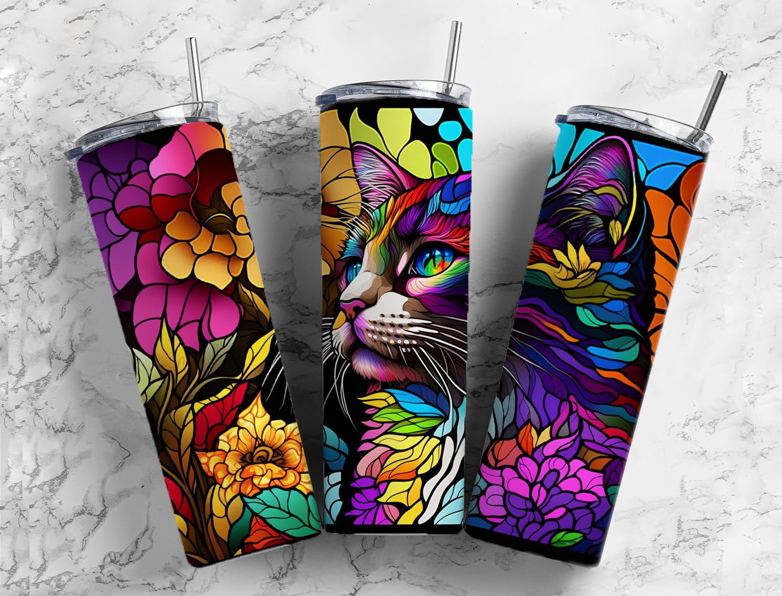 Kitty Cat Stained Glass Effect 20 oz. Skinny Tumbler Sublimated SG16 ...