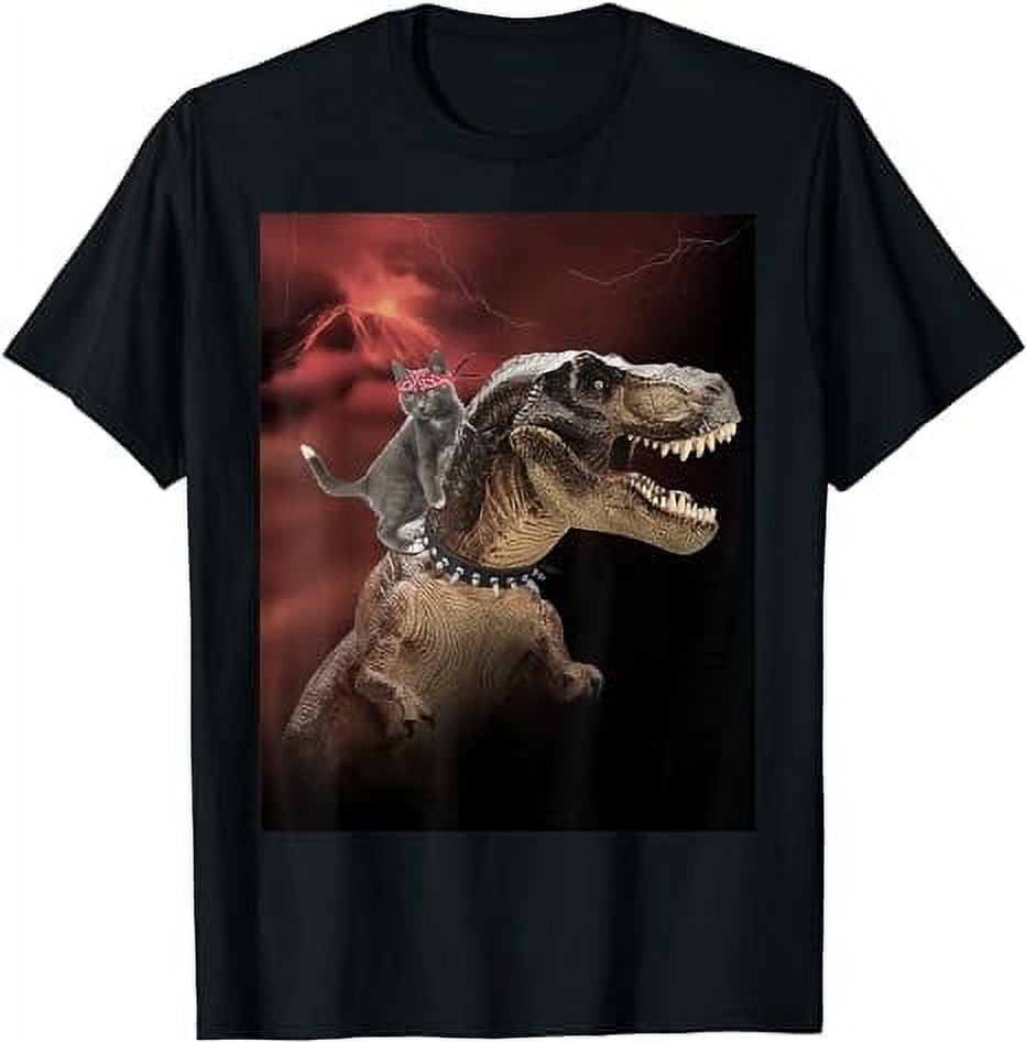 Kitty Cat T-Rex Riding Volcano Lightning Graphic T-Shirt - Walmart.com
