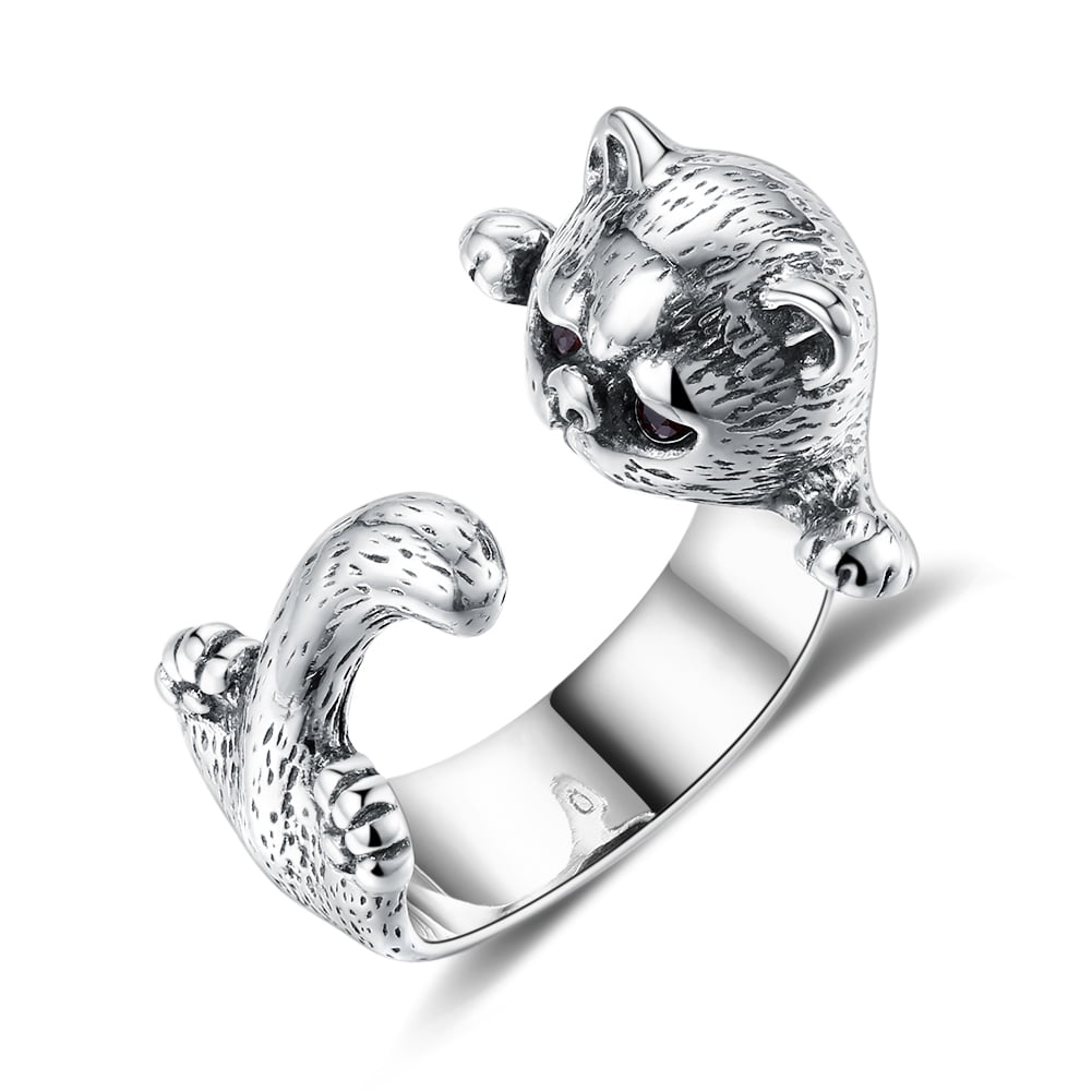 Kitty Cat Wrap Ring for Women Red Cz Eyes Sterling Silver Ginger Lyne ...