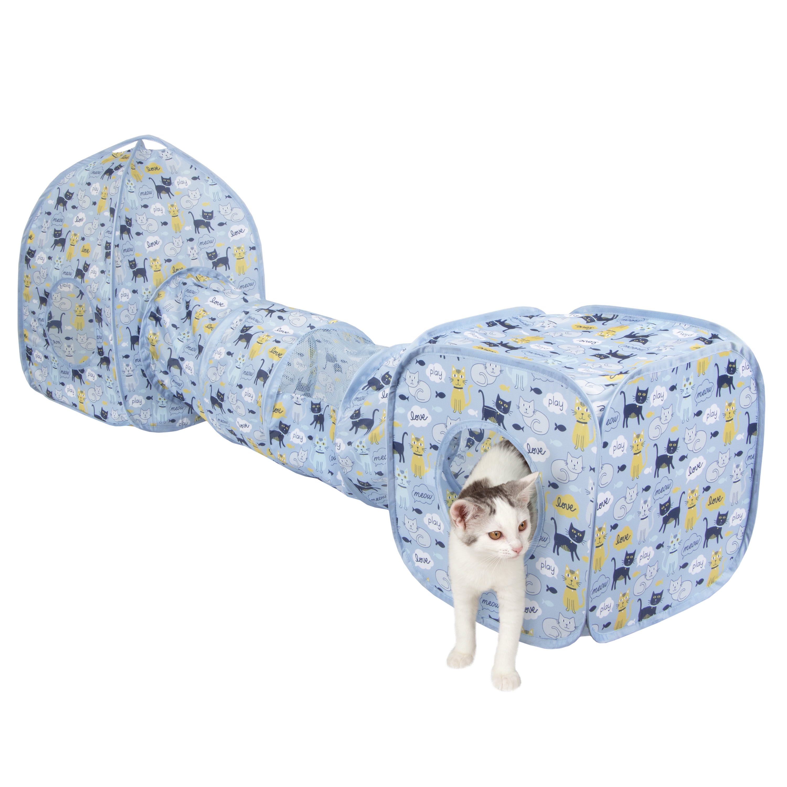 Kitty City Cat Print Play Furniture Combo House with Tunnel, Blue ...