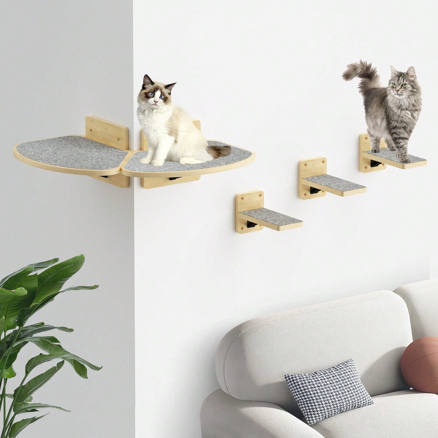 Kitty City Wooden Cat Shelves With 3 Steps & Scratch Post - Wall ...