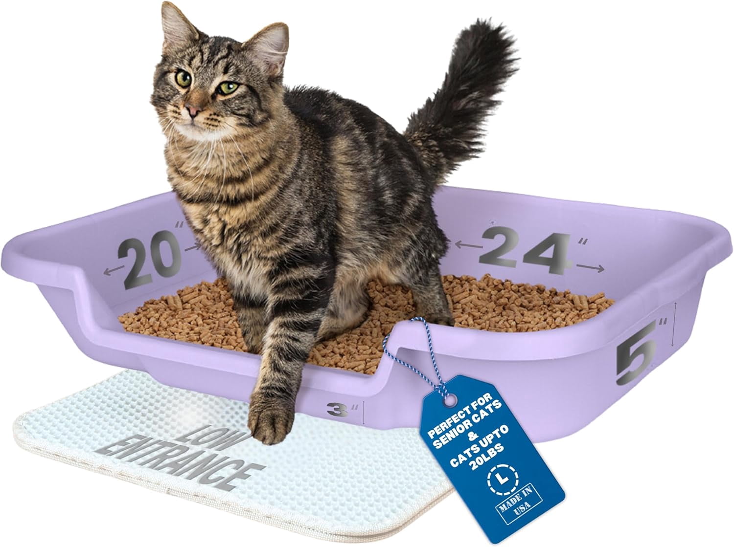 Kitty Go Here Senior Cat Litter Box, Easy Clean Indoor Tray, Lavender ...