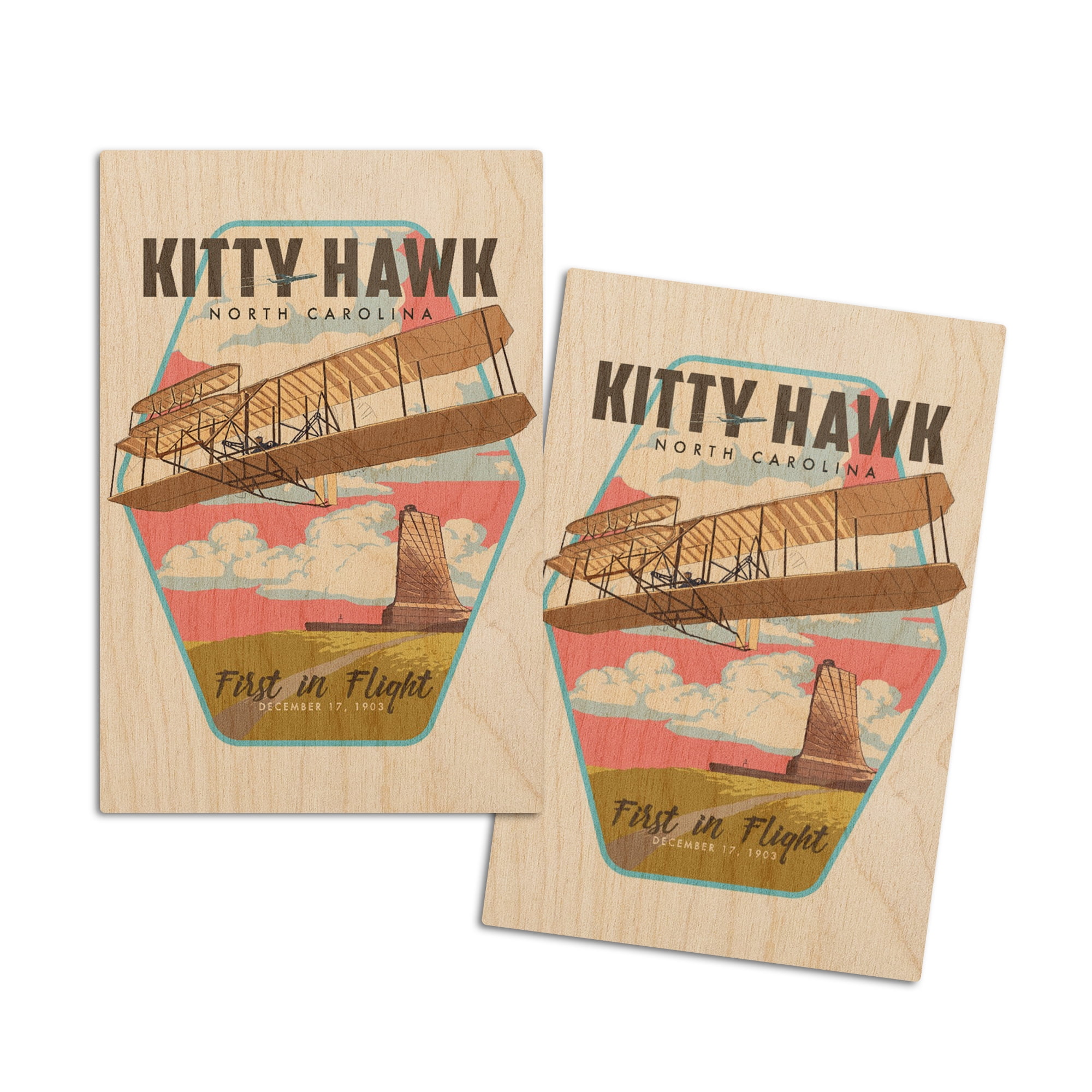 Kitty Hawk, North Carolina, First in Flight, Contour (4x6 Birch Wood ...