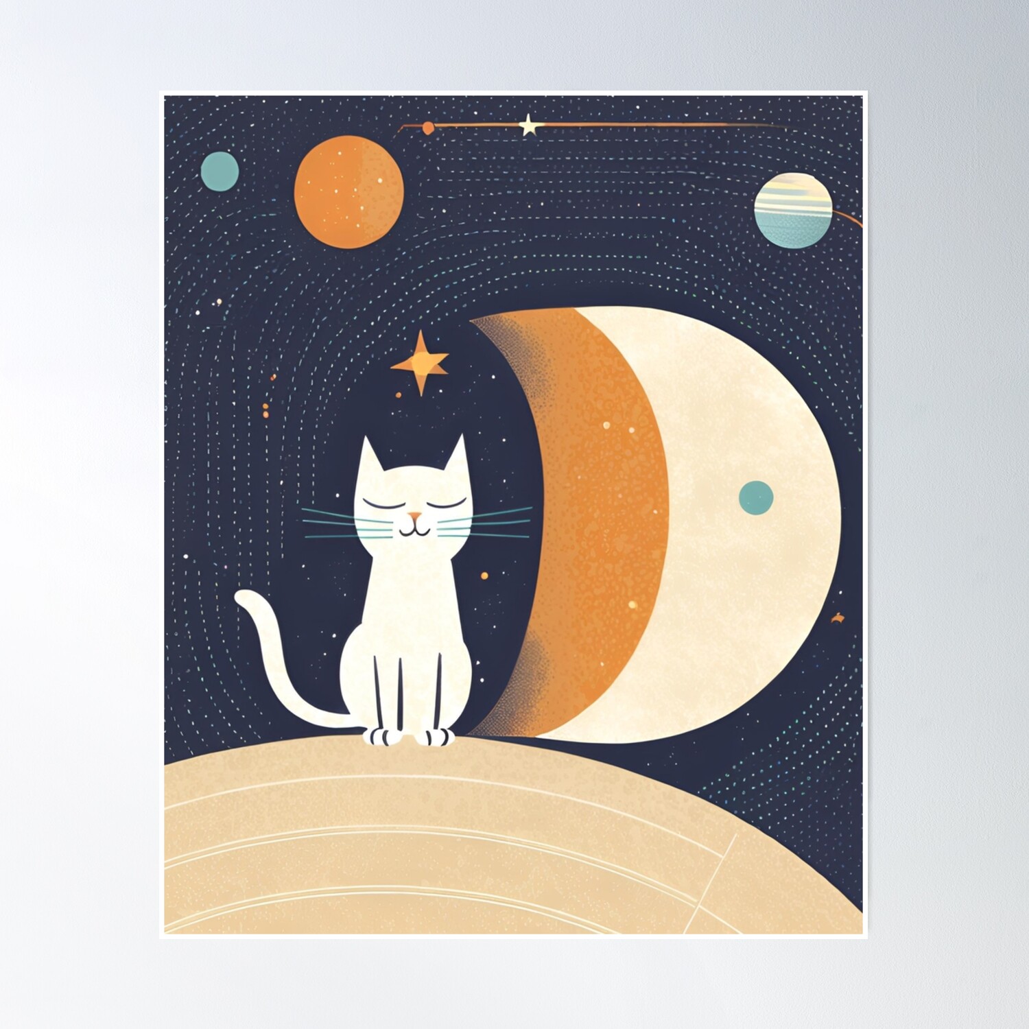 Kitty In Space With The Moon Poster Wall Art, Modern Wall Decor, 8x12 ...