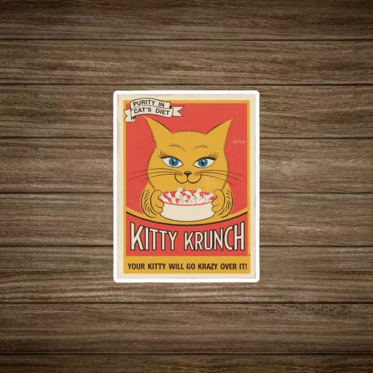 Kitty Krunch Cat Vintage Sticker - Cute Kitschy Animal Art Wall ...