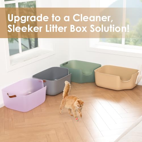 Kitty Litter Box, Cat Litter Box with Leather Side Handle & Free Litter ...