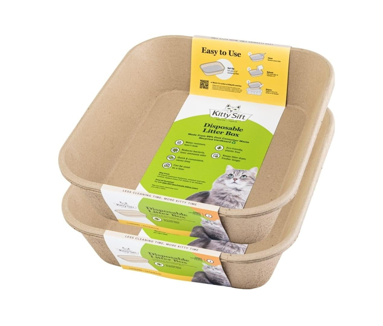Kitty Sift (6-Pack) FEV6 Disposable Cat Litter Box, Sustainable, Clean ...