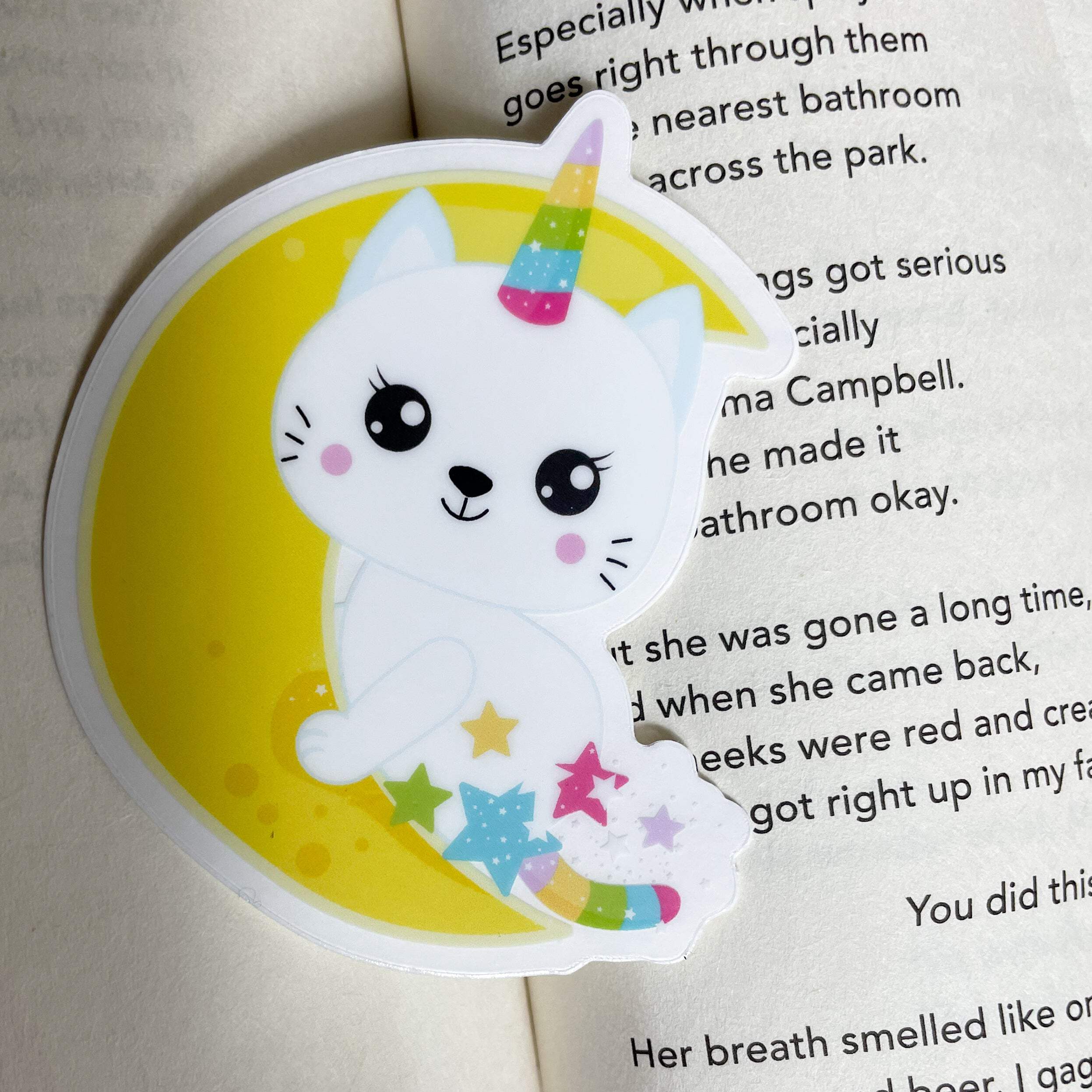 Kitty Unicorn on a Moon Waterproof and Weatherproof Vinyl Sticker ...