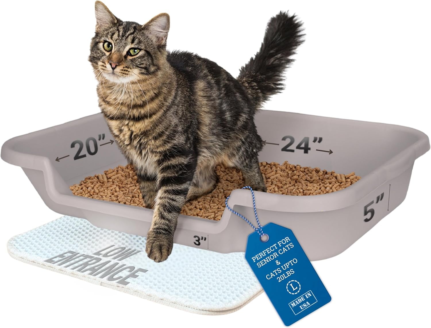 KittyGoHere Senior Cat Litter Box 1 Pack, Large Misty Gray Low Entrance ...