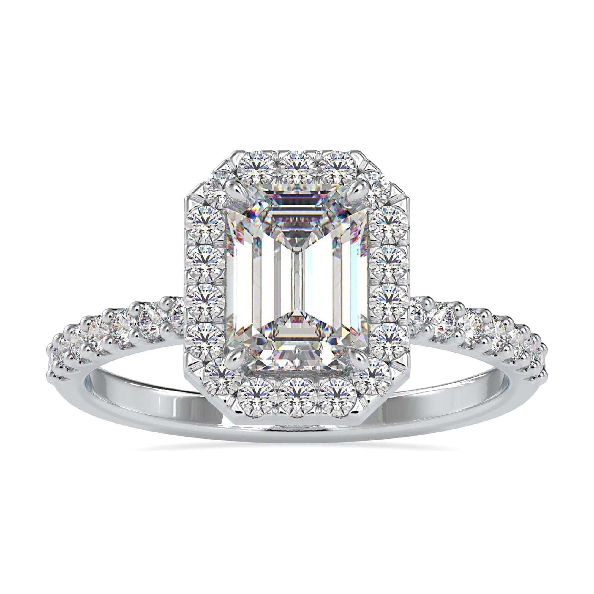 Kiva Jewel 1.99 Ct Lab Created Diamond Halo Engagement Ring - Women's Emerald Cut - 14K White ...