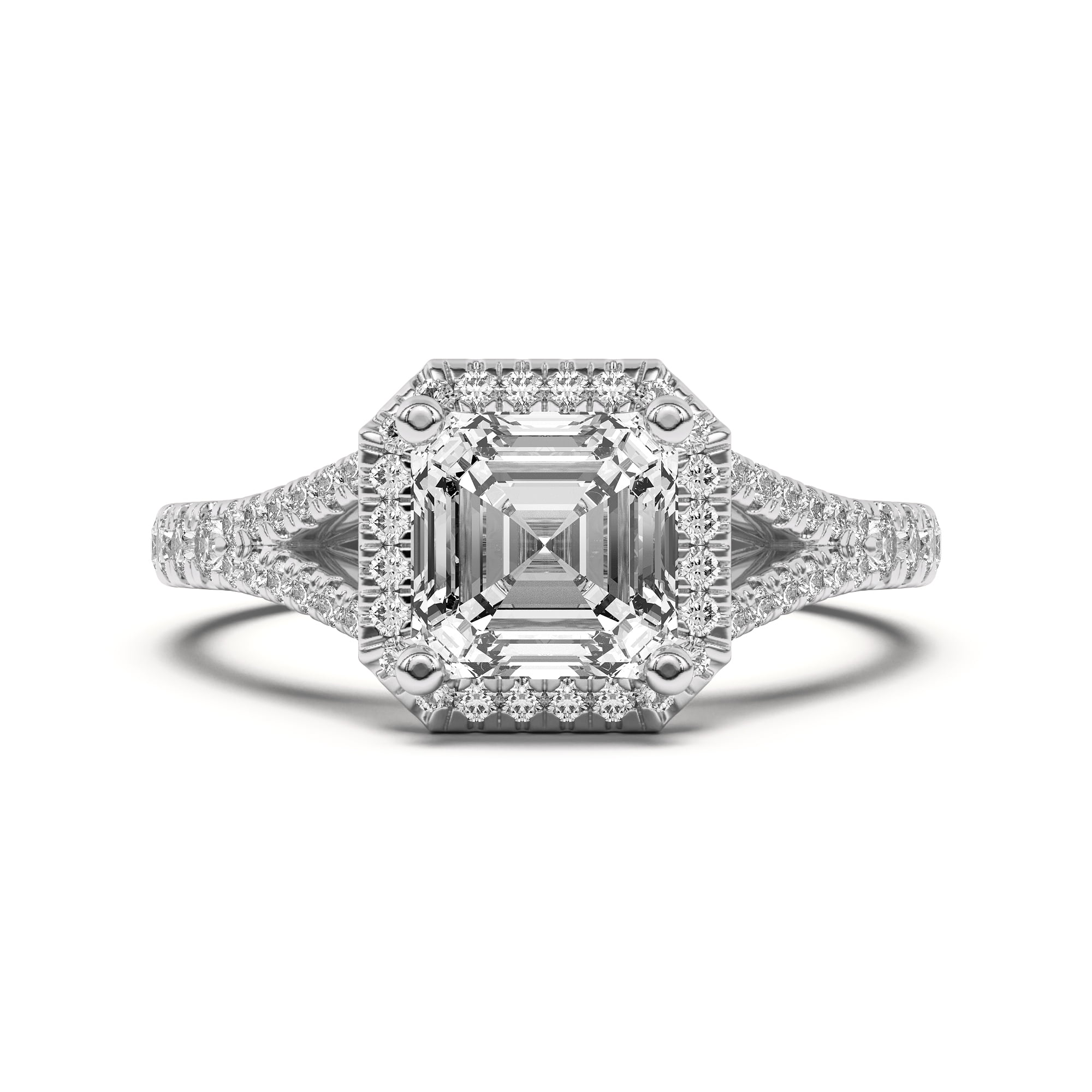 Kiva Jewel 14K White Gold Plated Split Shank Halo Ring - Asscher Cut 1. ...