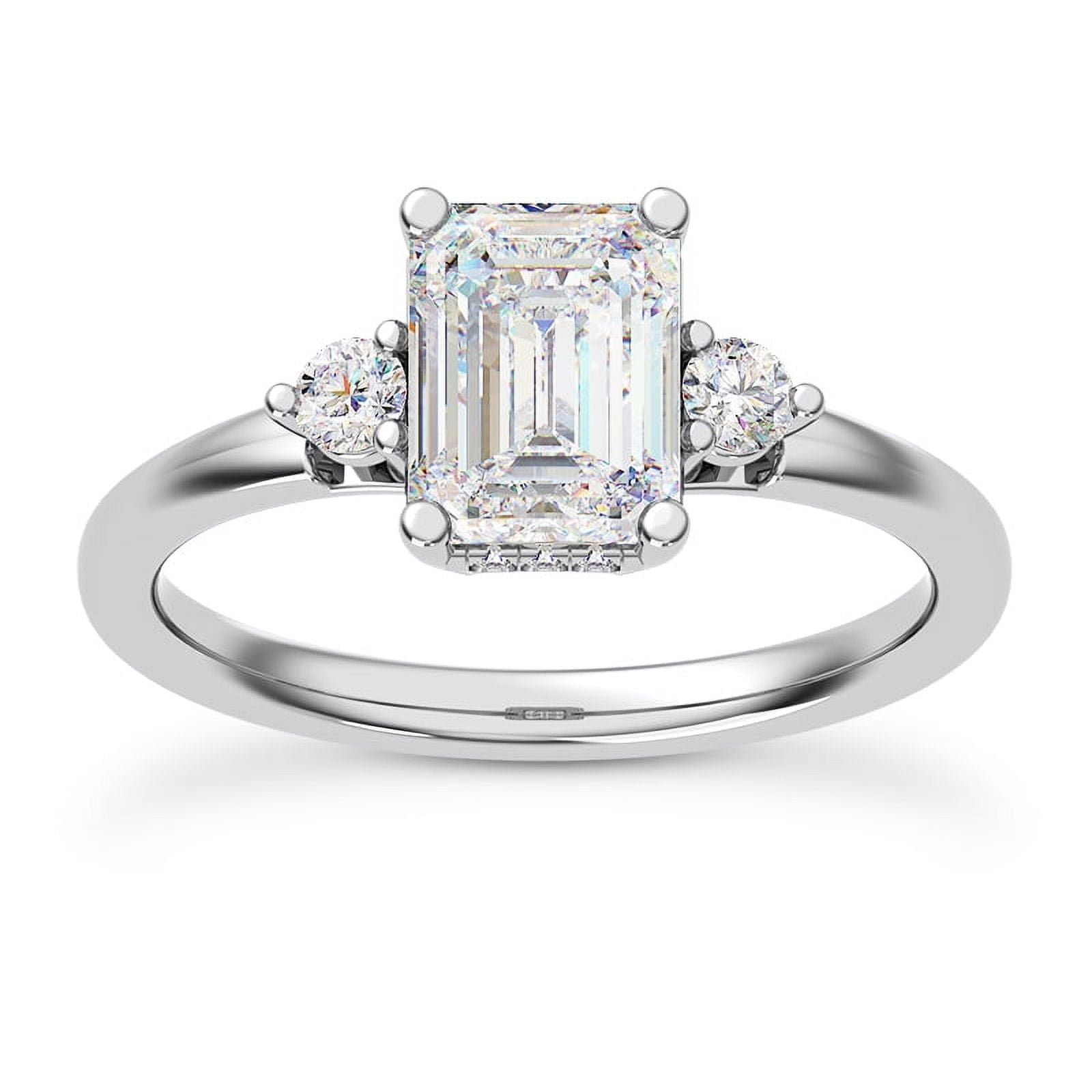 Kiva Jewel 2.32 Ct Emerald Cut 3 Stone Engagement Ring for Her - 14K White Gold Plated Hidden ...