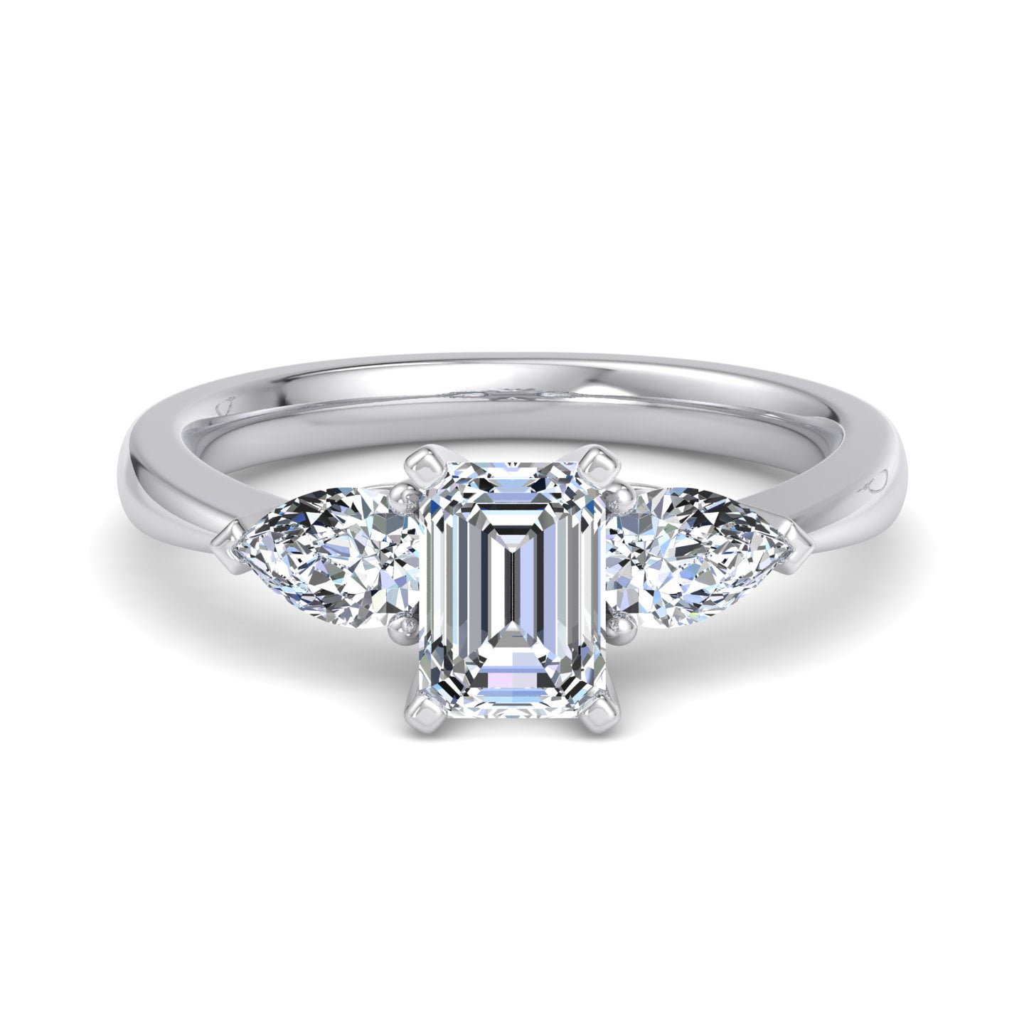 Kiva Jewel Three Stone Engagement Ring - 14K White Gold Plated 1.88 Ct Emerald Cut Lab Created ...