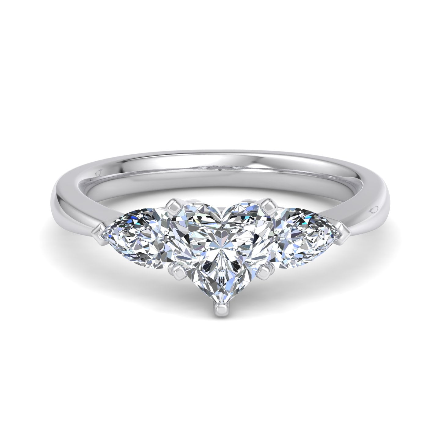 Kiva Jewelry Three Stone Engagement Ring - 14K White Gold Plated 1.66 Ct Heart Cut Moissanite ...