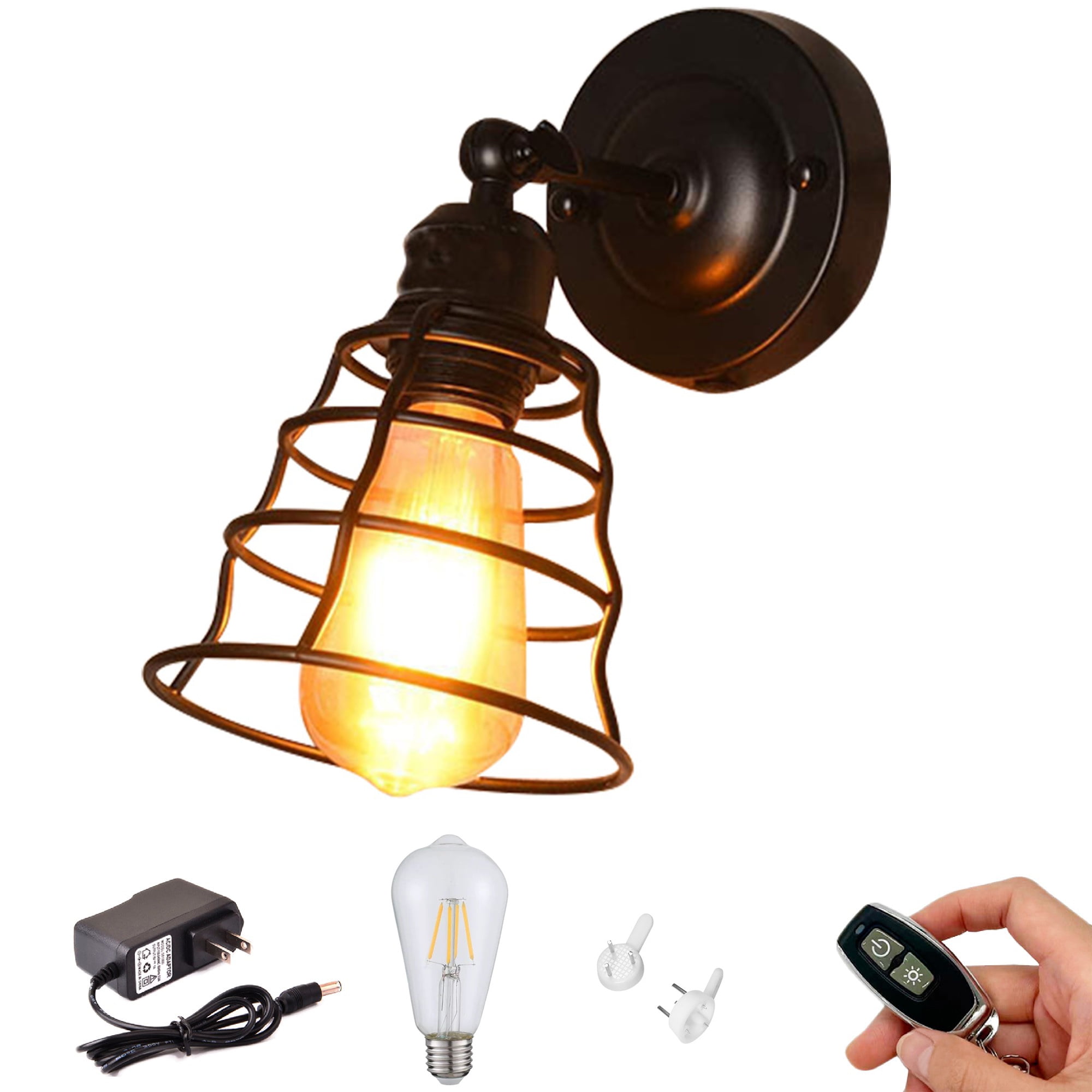 Kiven 1-Light Battery Operated Iron Wall Lamp, Vintage Black ...