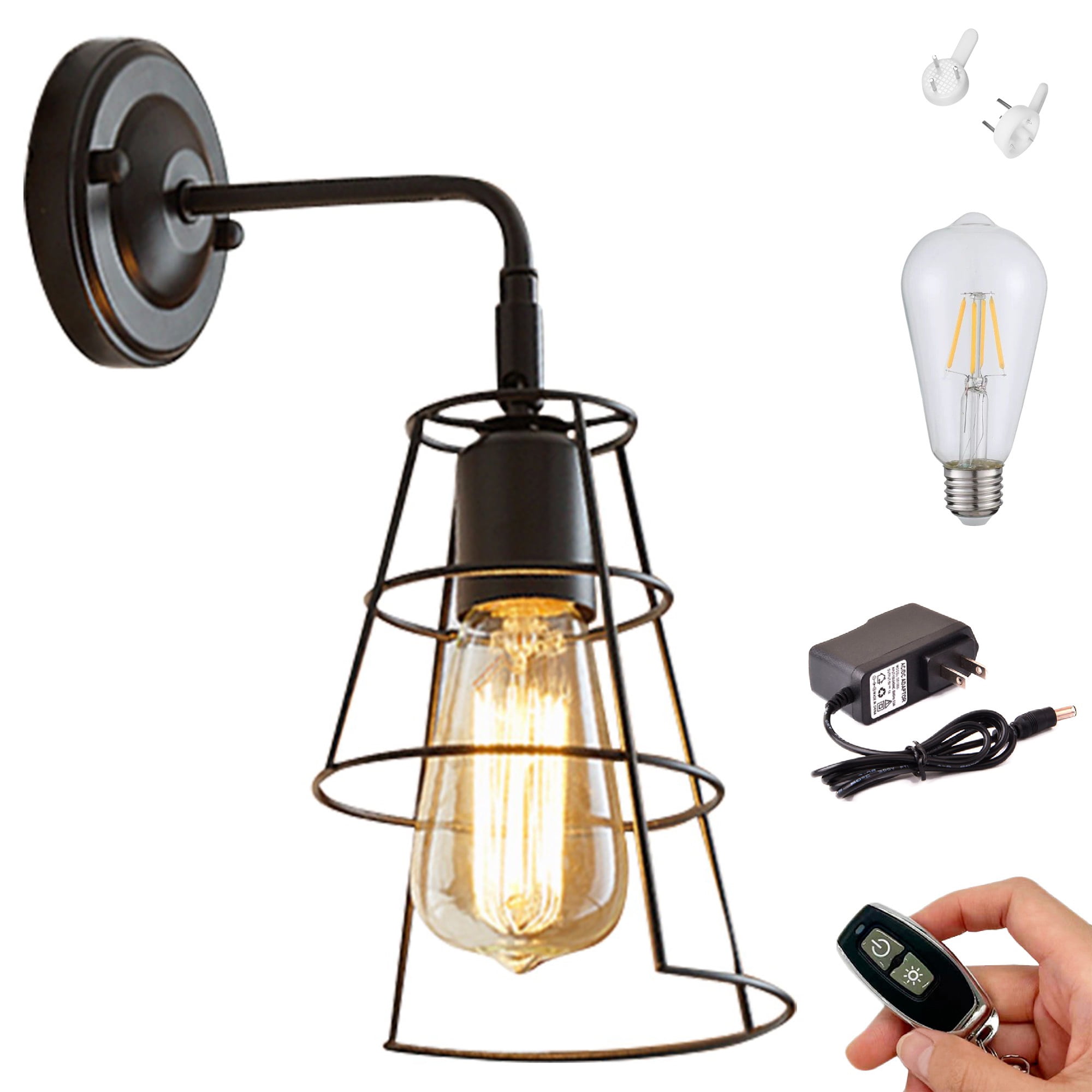 Kiven 1-Light Battery Operated Iron Wall Lamp, Vintage Black ...