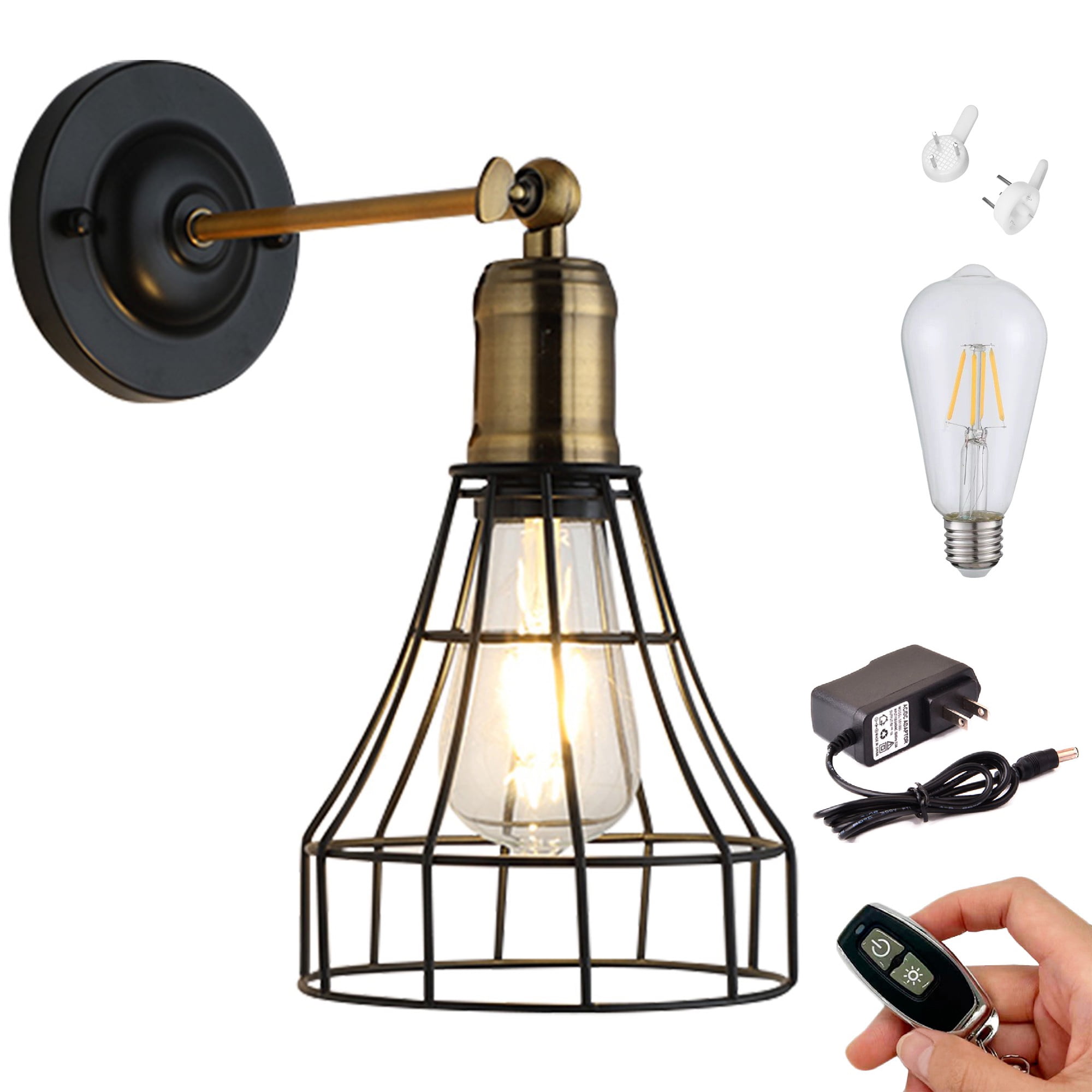 Kiven 1-Light Battery Operated Iron Wall Lamp, Vintage Black ...
