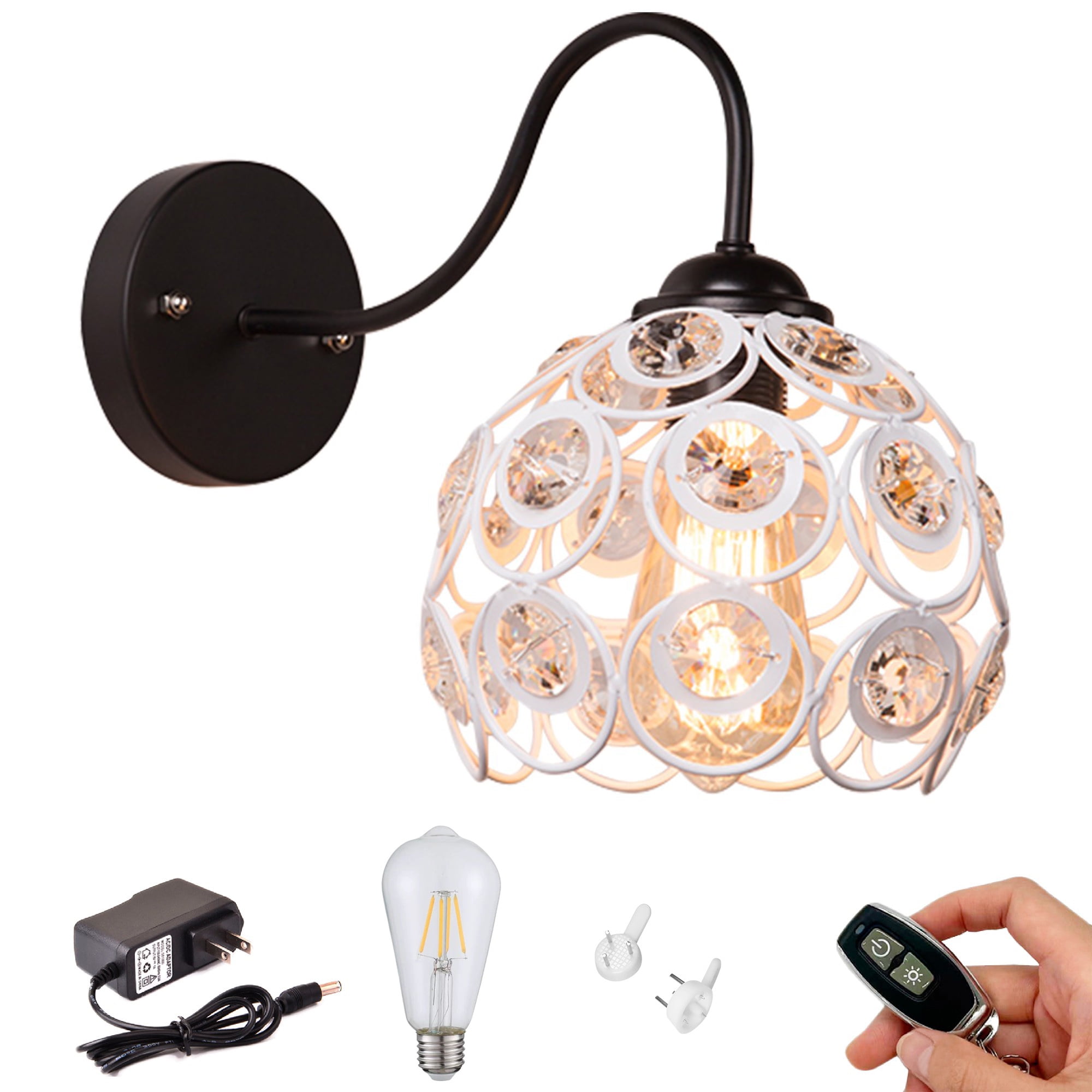 Kiven 1-Light Battery Operated Iron Wall Lamp, Vintage White ...