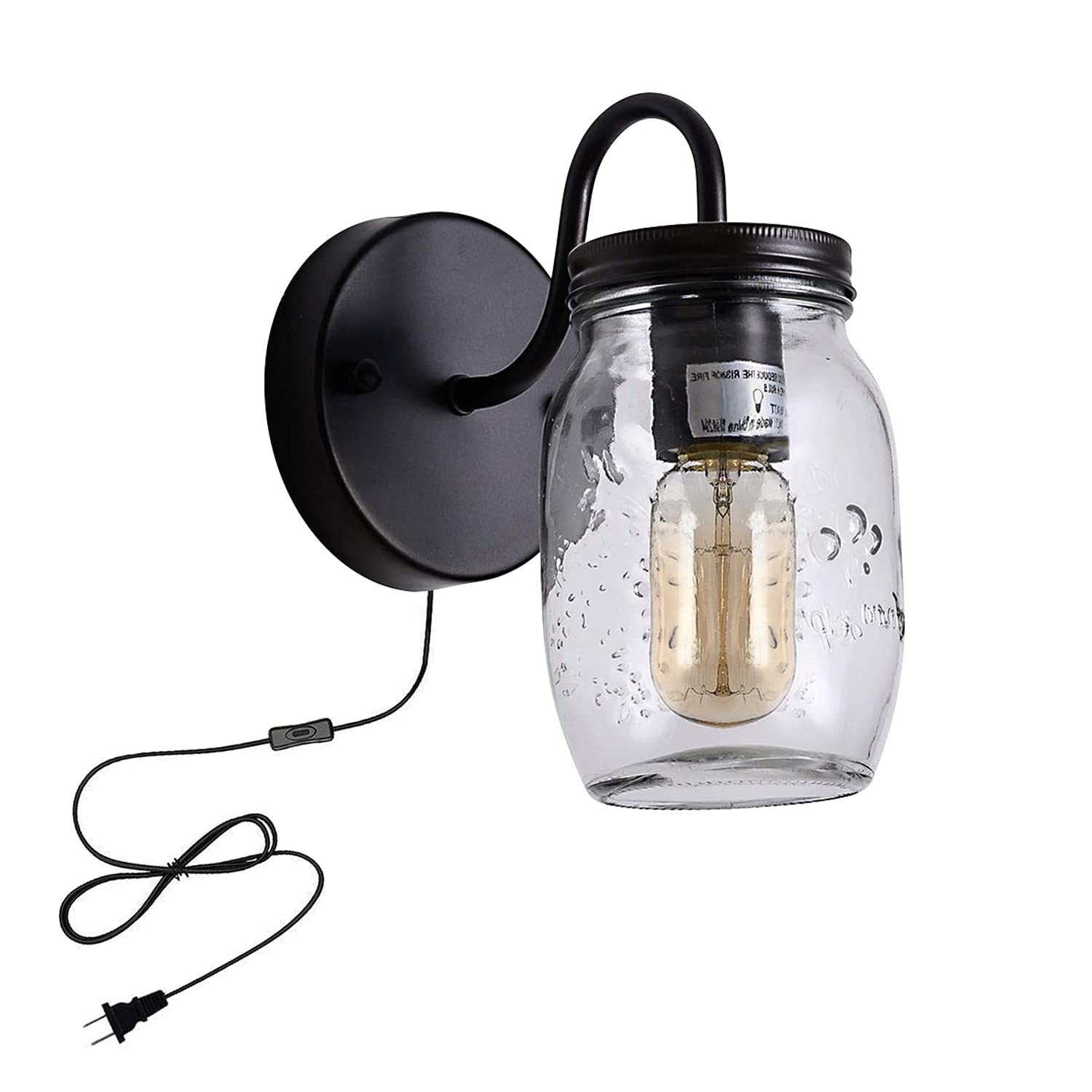 Kiven 1 Light Jar Glass Wall Sconce Lighting with Painting Black E26 ...