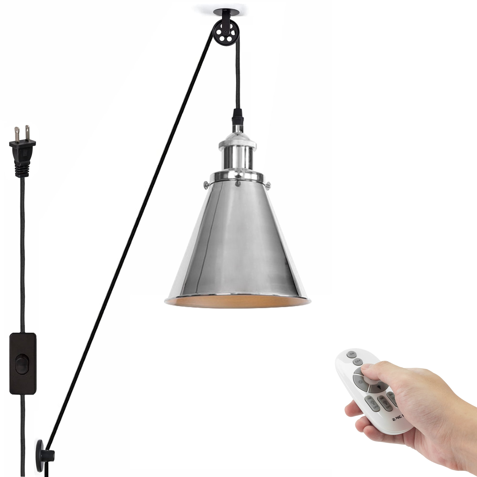 Kiven 1-Light Plug in Pendant Light,Industrial Pulley Hanging Light ...