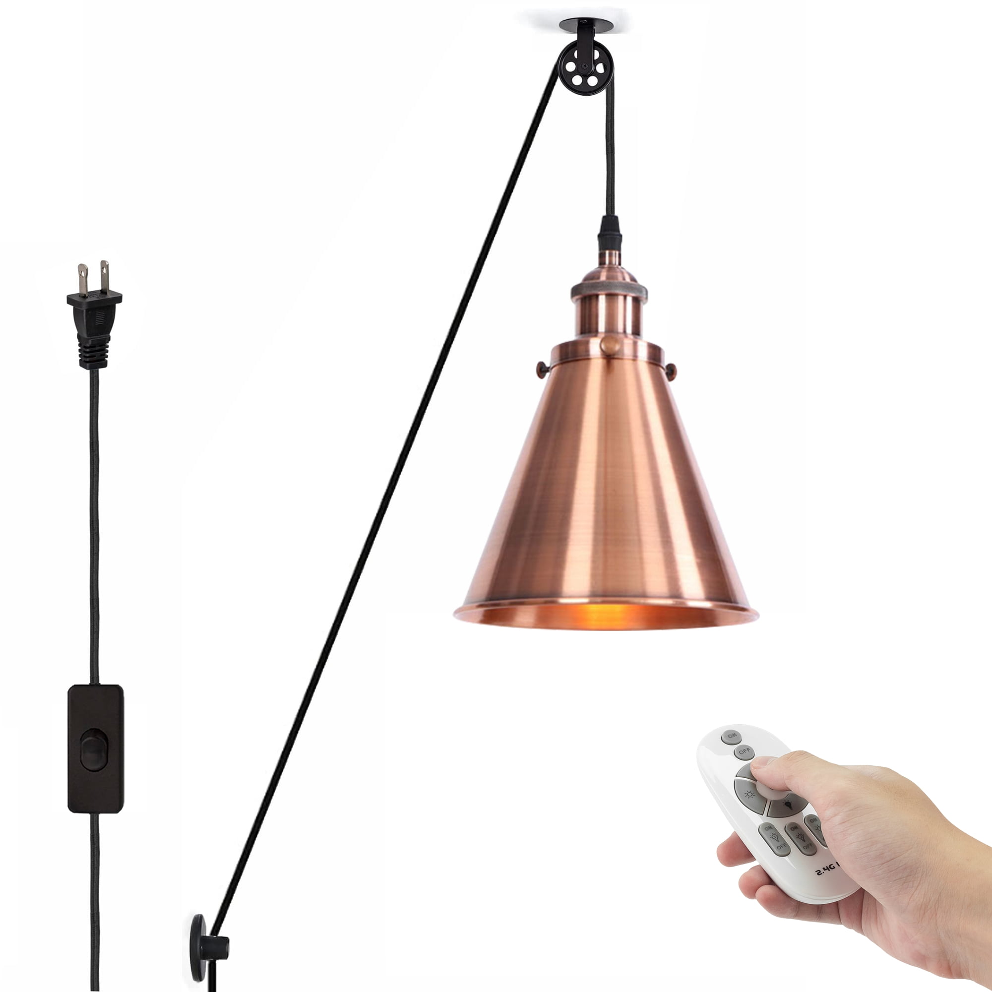 Kiven 1-Light Plug in Pendant Light,Industrial Pulley Hanging Light ...
