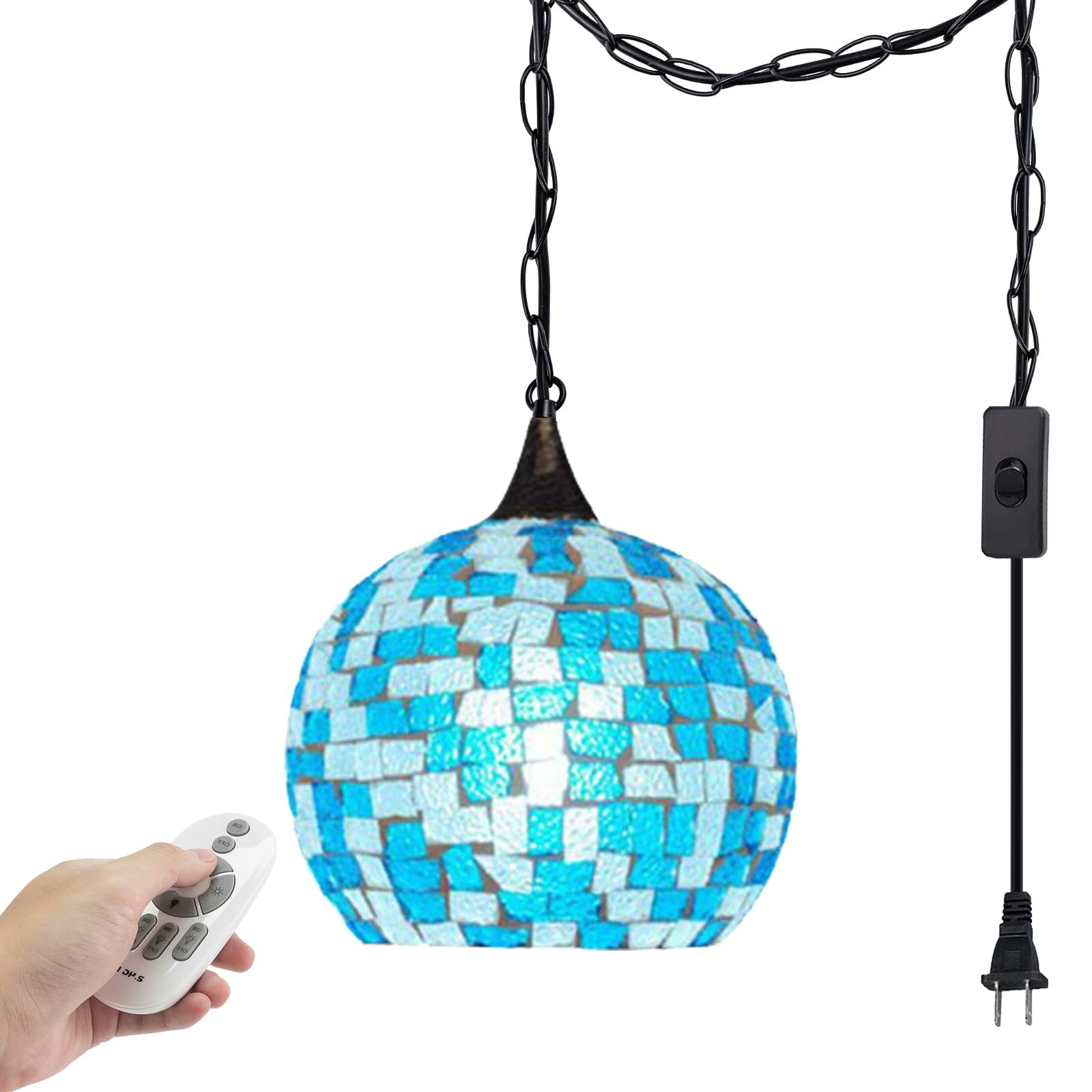 Kiven 1-Light Plug in Pendant Light,Tiffany-Style Hanging Light with ...