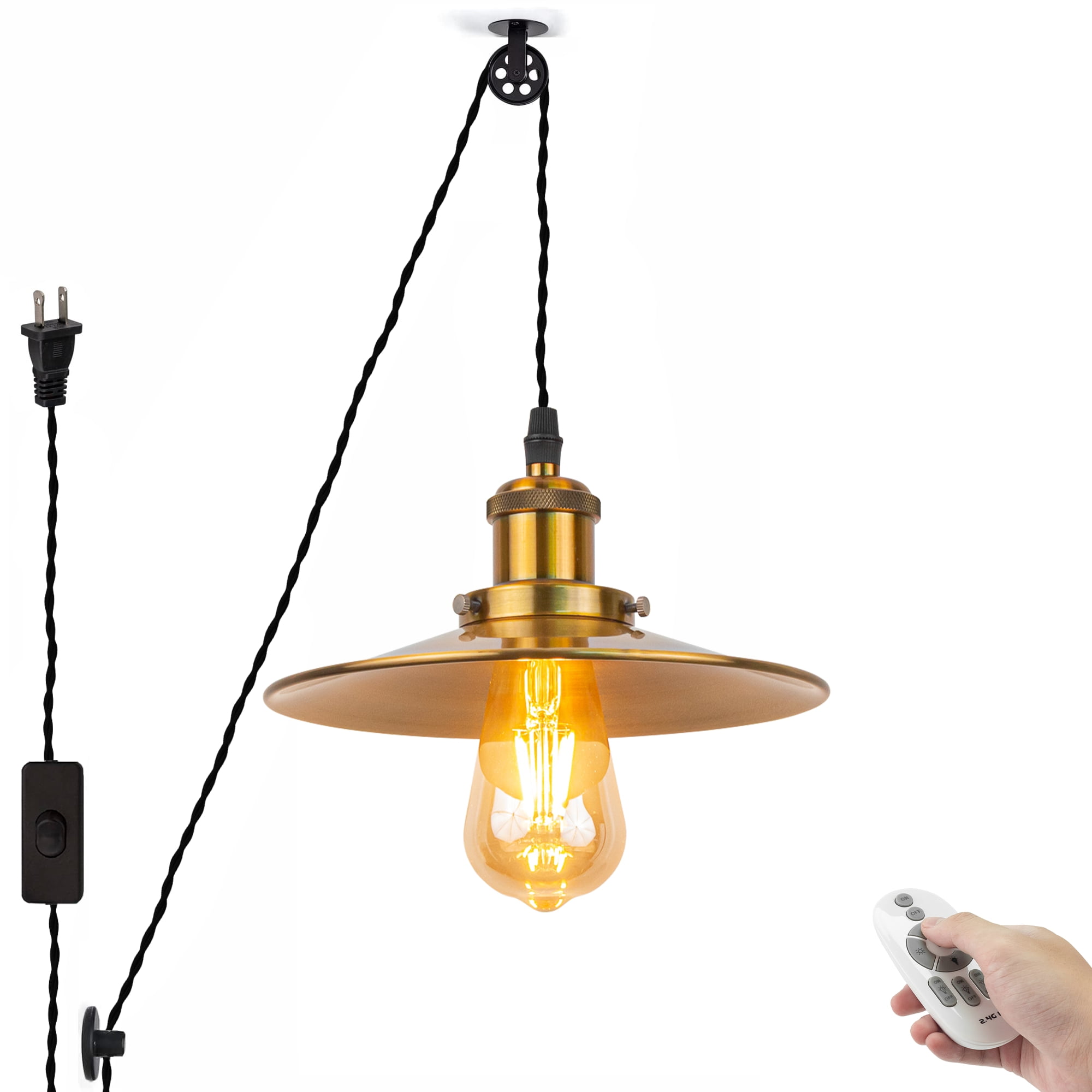Kiven 1-Light Plug in Pendant Light,Industrial Pulley Hanging Light ...