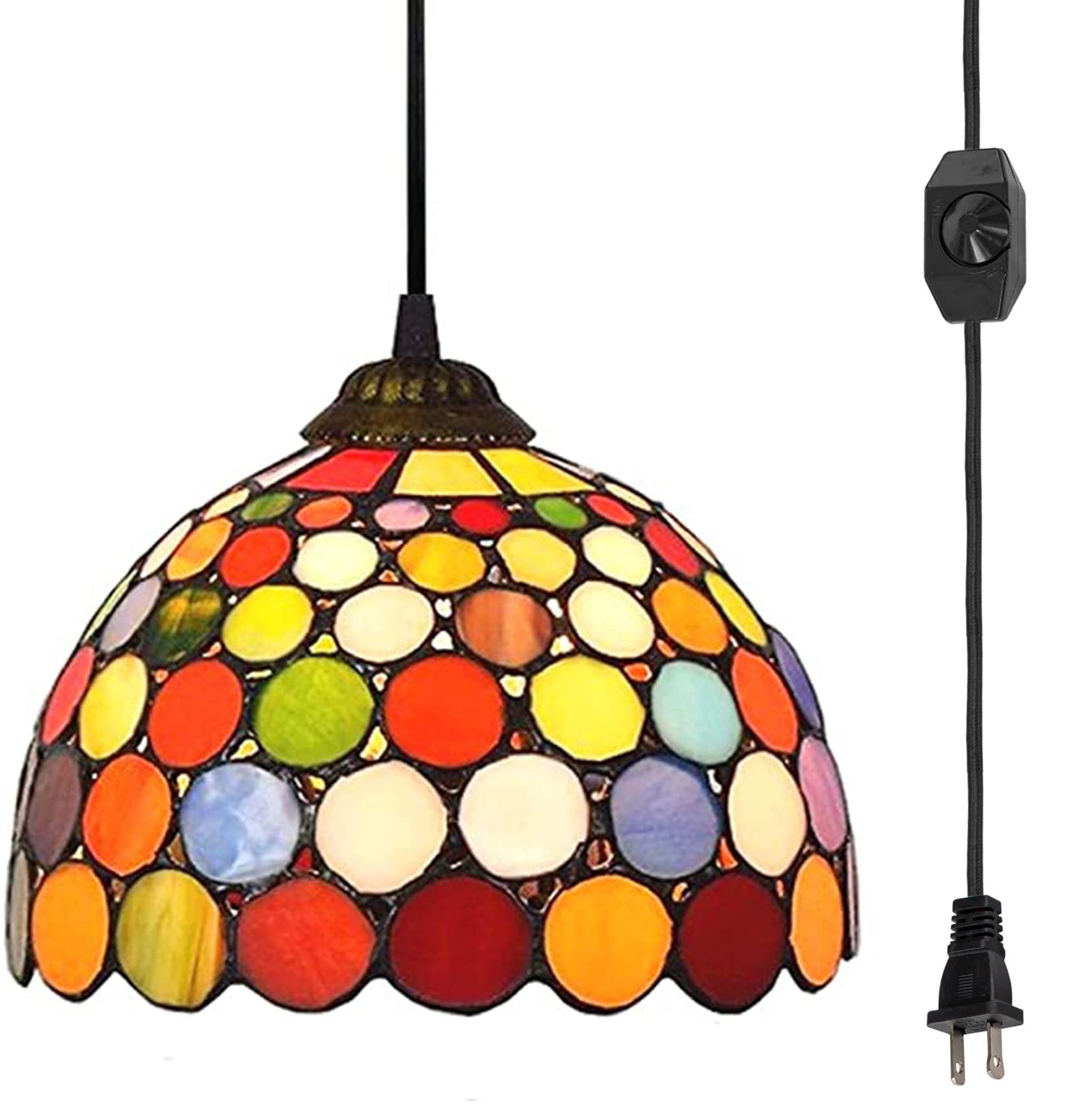 Kiven 1-Light Plug-in Pendant, Multi-colored Glass Lamp Shade Lamp ...