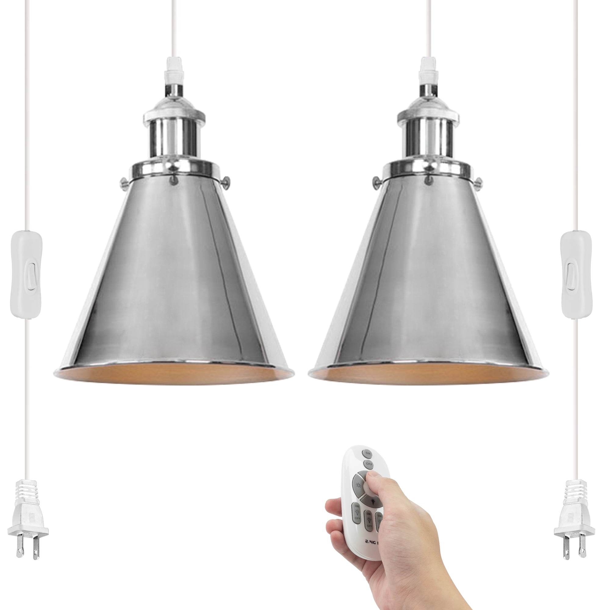 Kiven 2-Light Plug In Pendant Light, Industrial, 15FT Cord, Dimmable ...