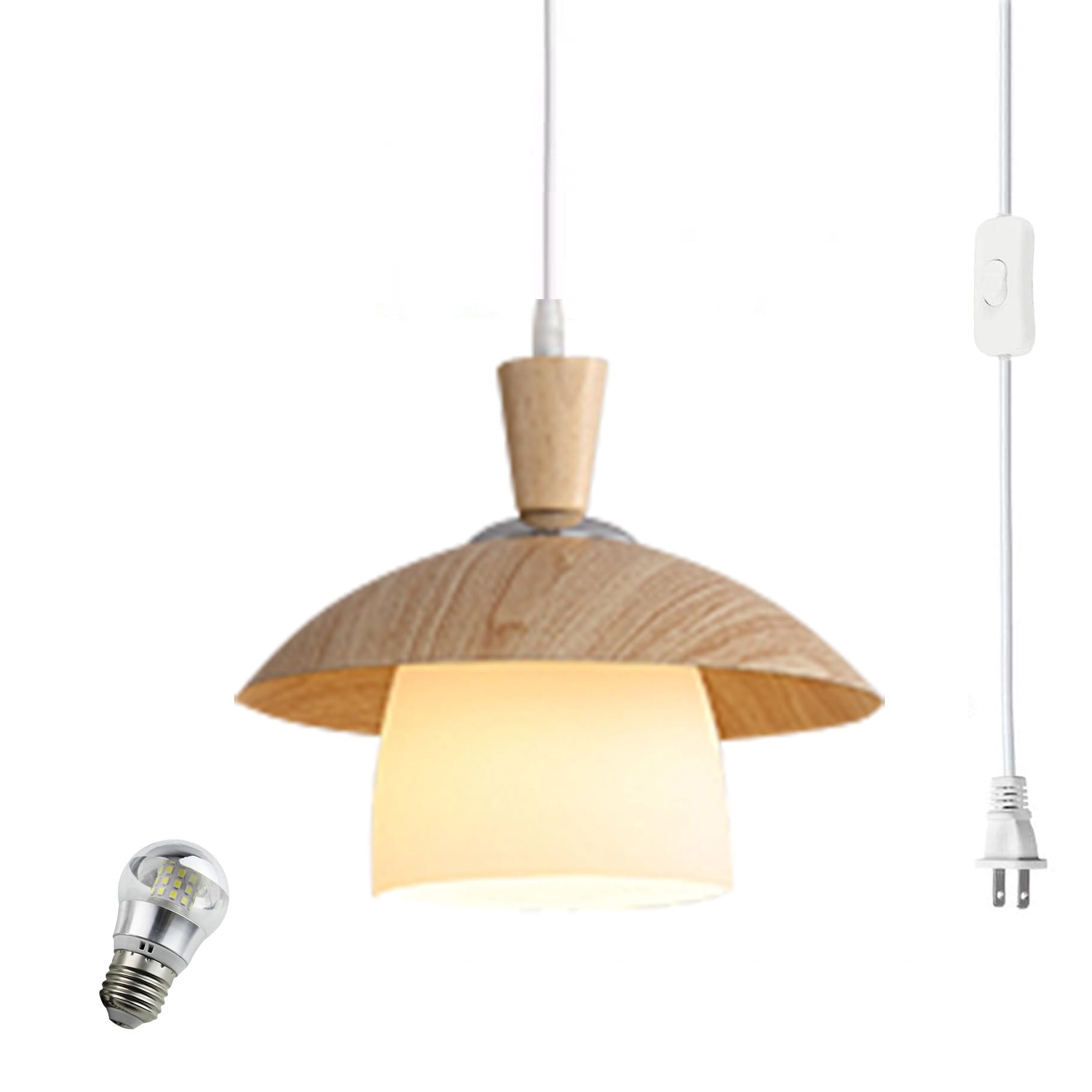 Kiven Anti Glare Pendant Light, Modern Plug-in Hanging Light with Glass ...